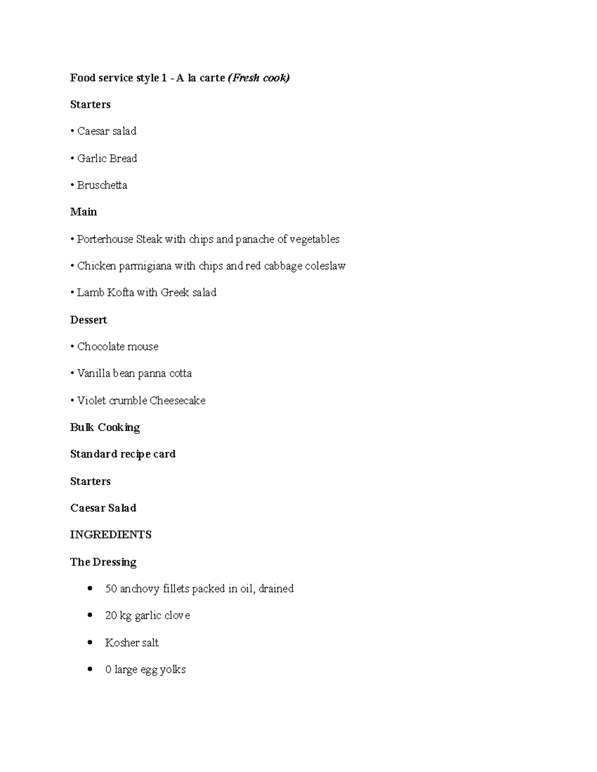 Food service style 1 - The assd - Studocu