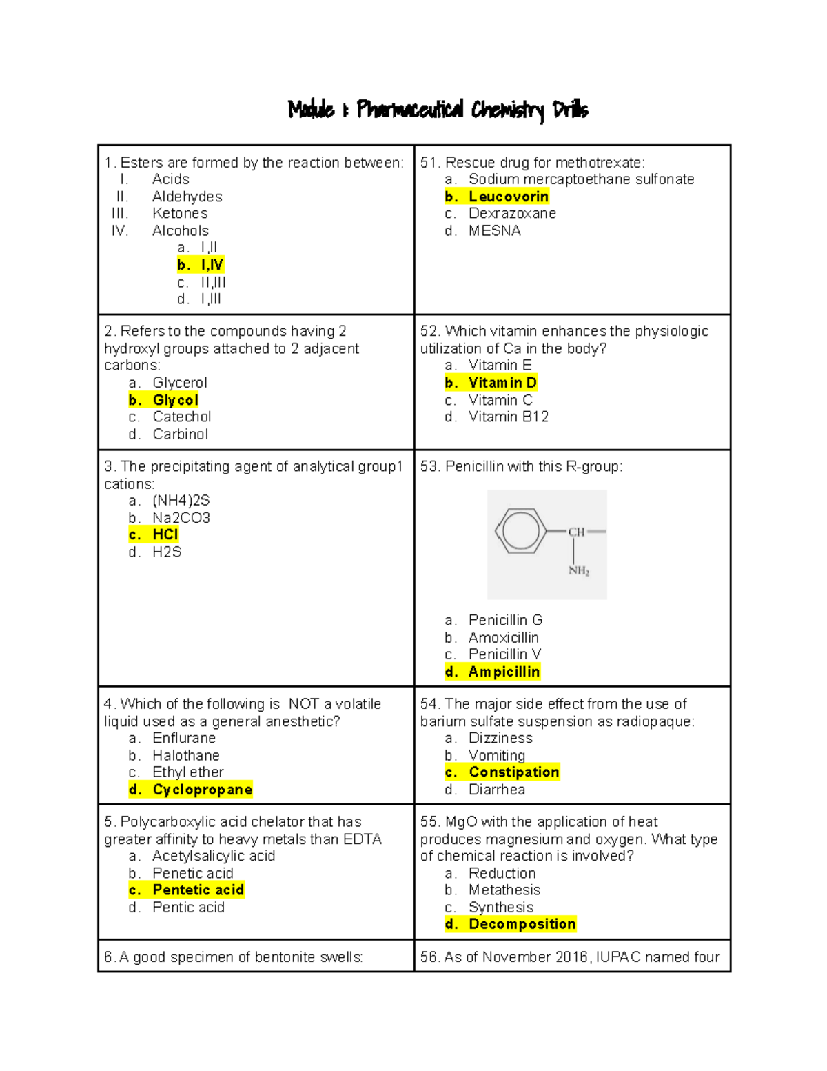 Module 1 Pharmaceutical Chemistry Drills - Module 1: Pharmaceutical ...