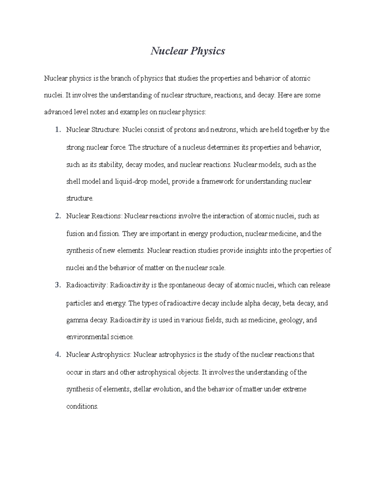 Notes on Nuclear Physics - Nuclear Physics Nuclear physics is the ...