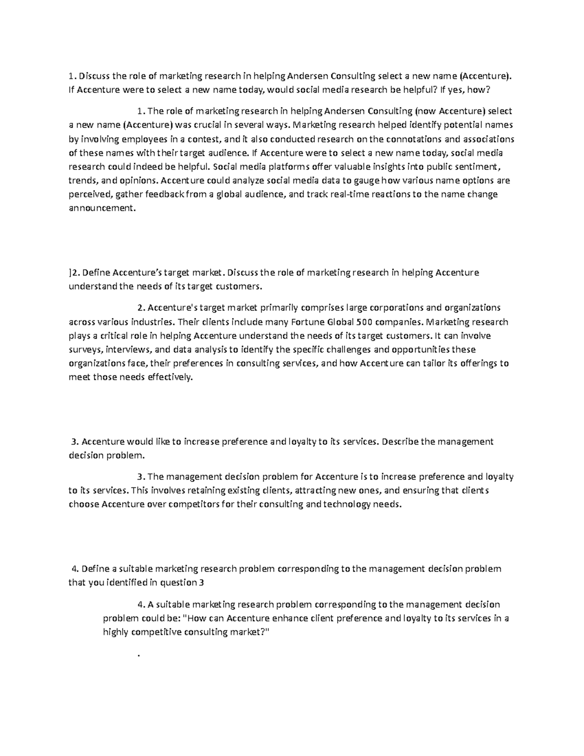 ACCENTURE CASE STUDY - Discuss the role of marketing research in ...