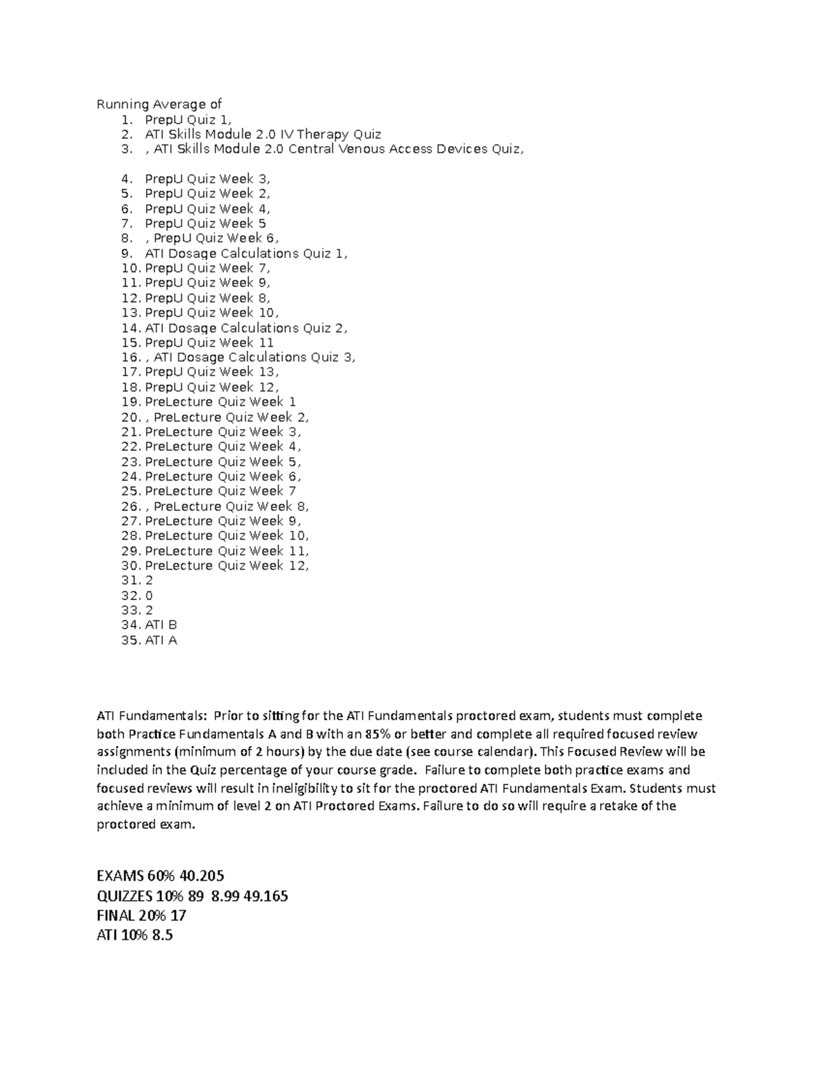 Running Average of grading scale - NURS4601 - UTRGV - Studocu