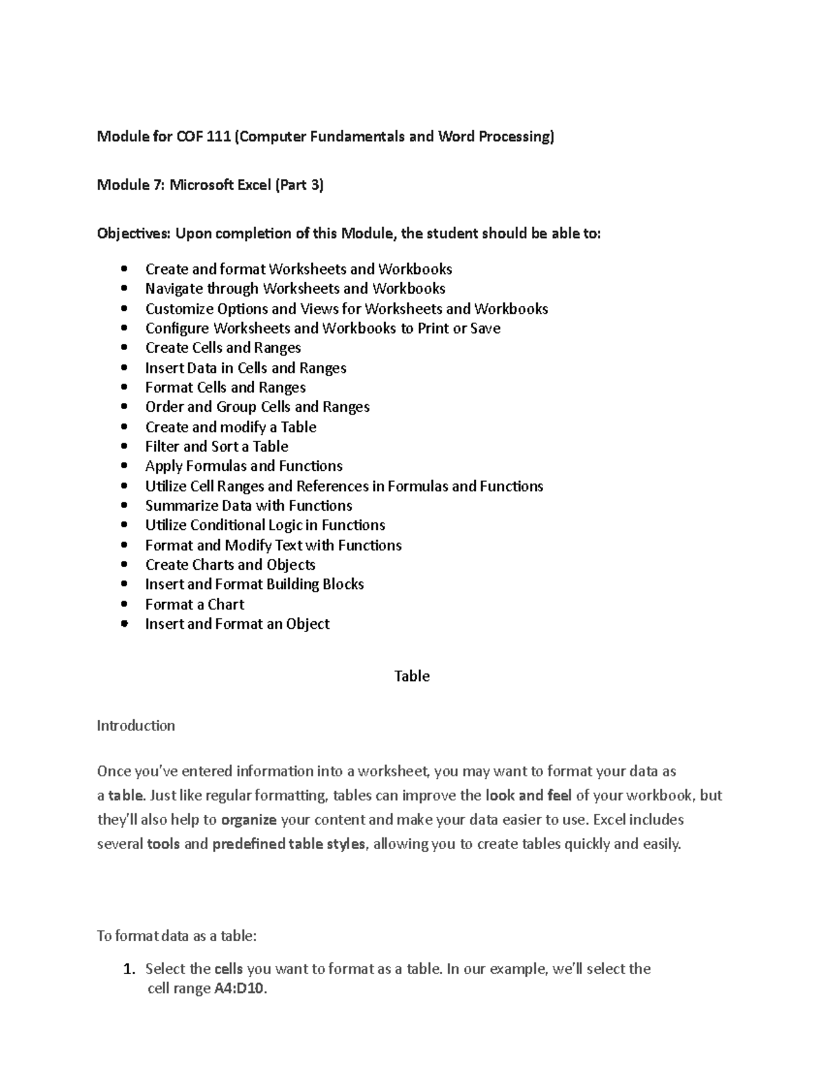 COF 111 Module 7 - Computer fundamentals - Module for COF 111 (Computer ...