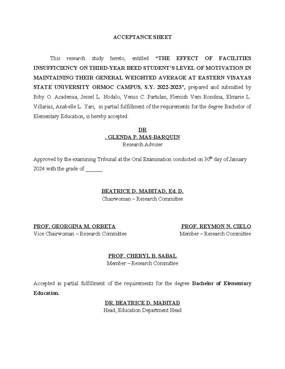 Acceptance-Sheet-Jan - ACCEPTANCE SHEET This research study hereto ...