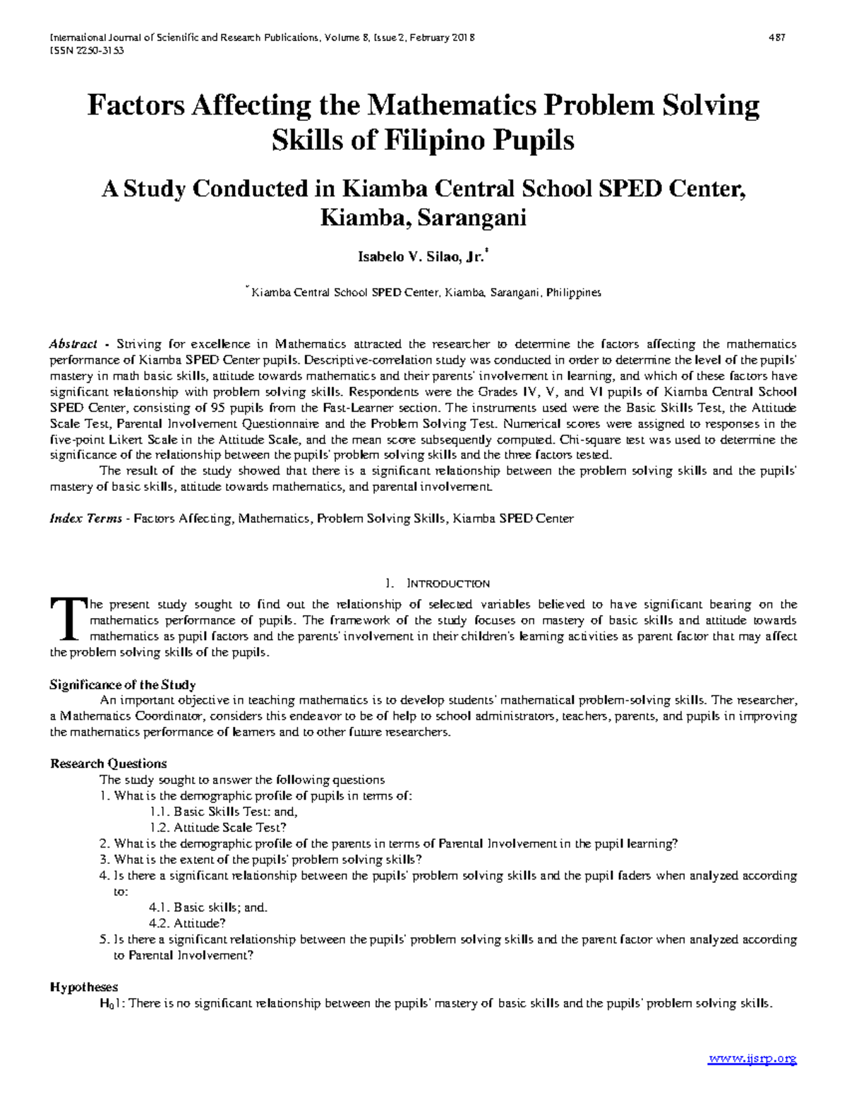 Ijsrp-p7461 - ISSN 2250- Factors Affecting the Mathematics Problem ...