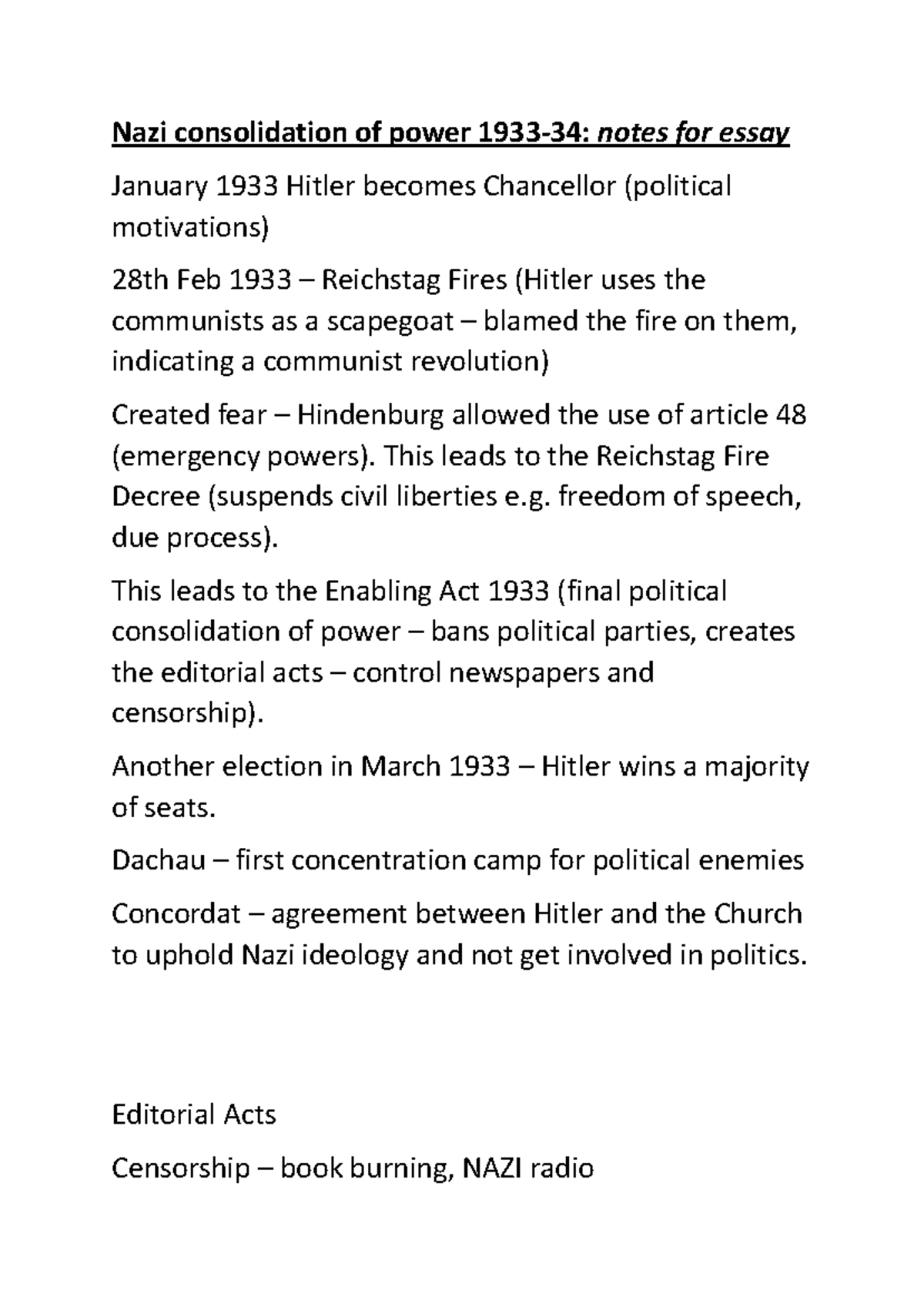 Nazi consolidation of power 1933 - Google Docs - Nazi consolidation of ...