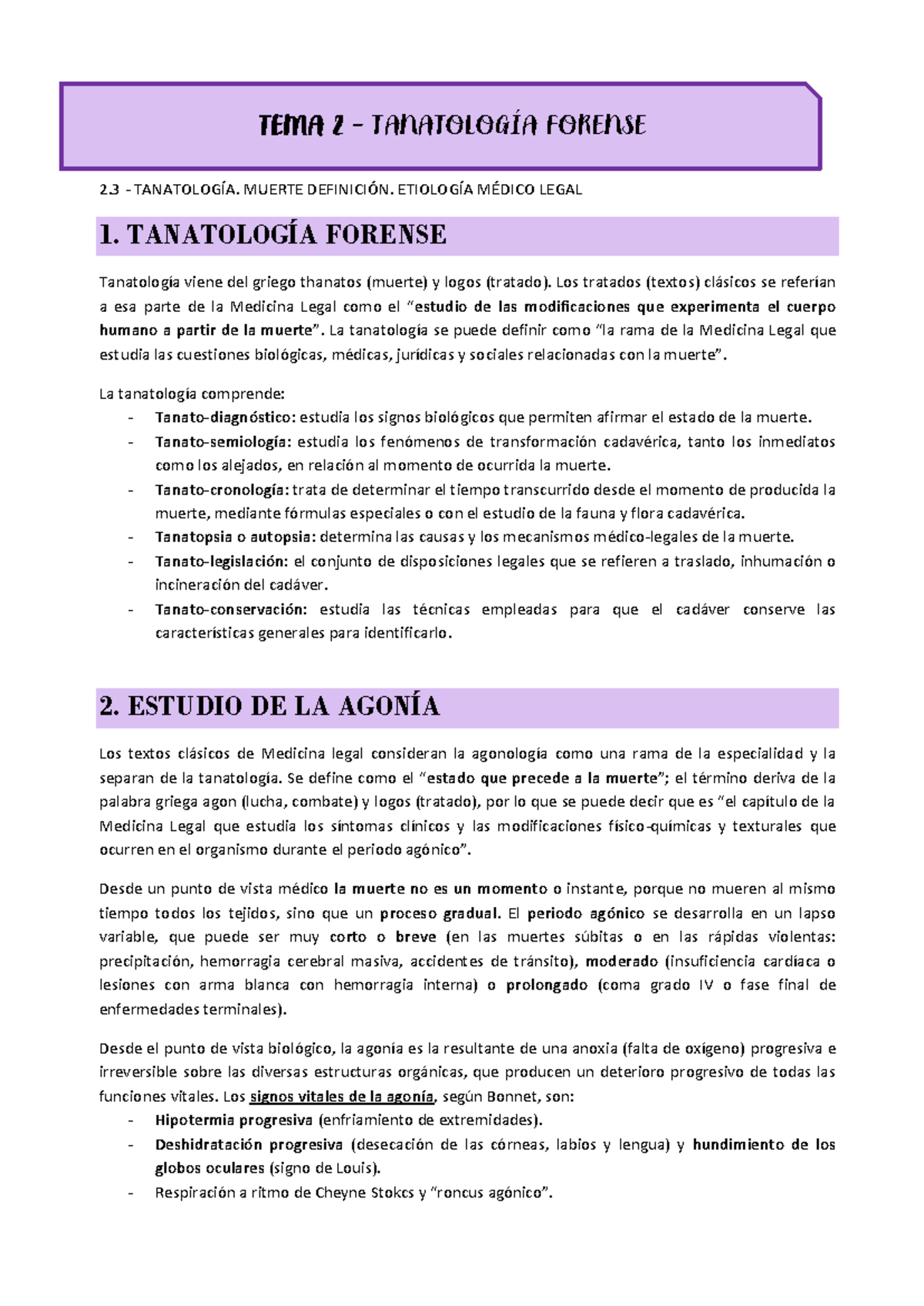 Tema 2 (2.3 de power) tema 3 del manual - 2 - TANATOLOGÍA. MUERTE DEFINICIÓN. ETIOLOGÍA MÉDICO ...