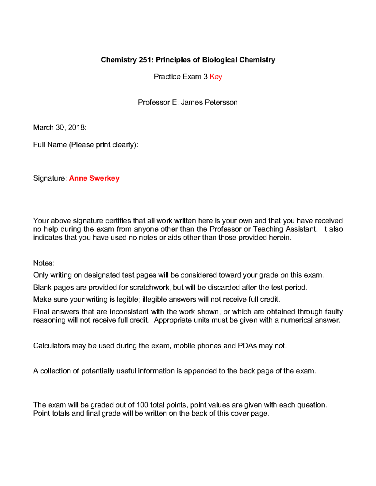 Chem251 S18 Practice Exam3 Key-1 - Chemistry 251: Principles of ...