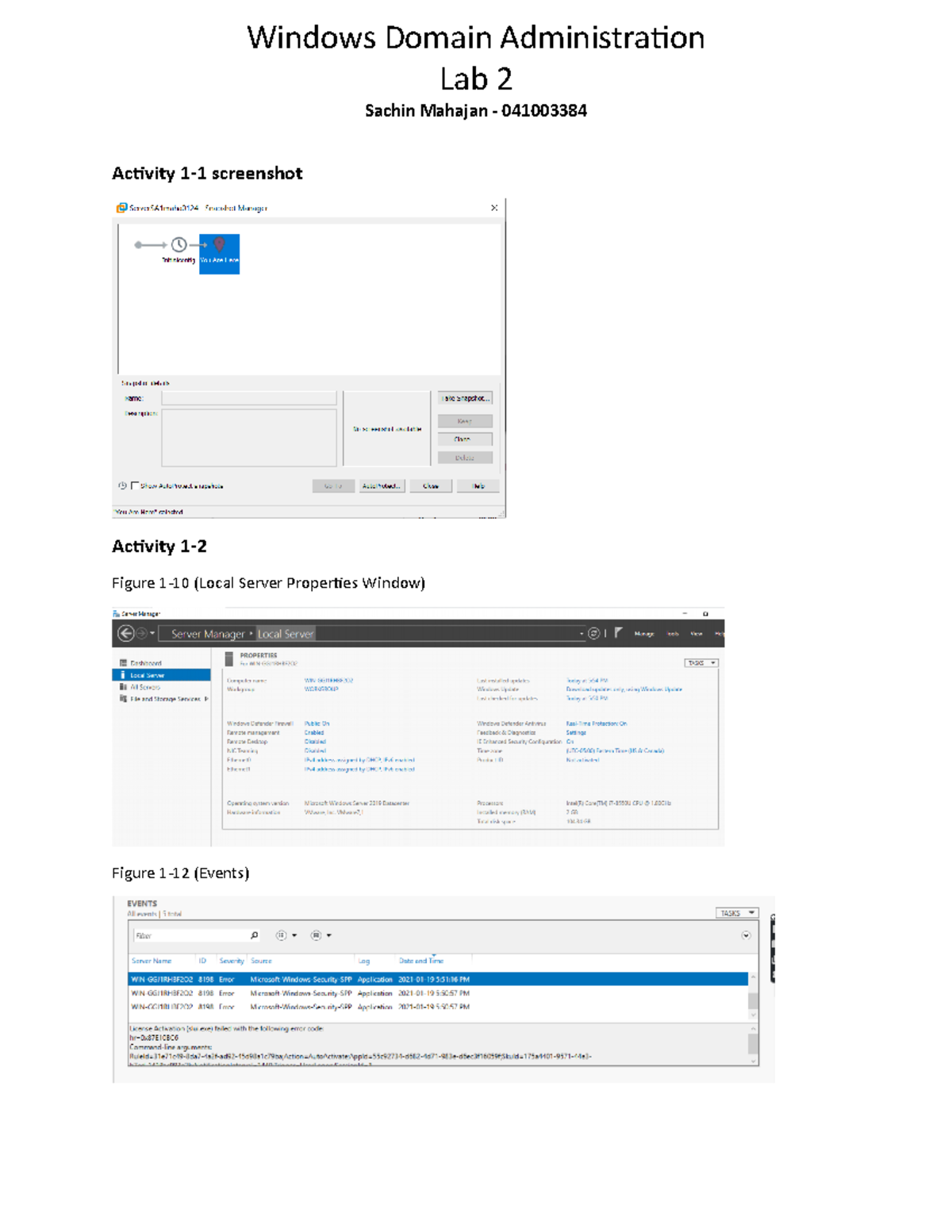 Lab 02 - CST8239 and CST8200 - Windows Domain Administration Lab 2 Sachin Mahajan - 041003384 ...