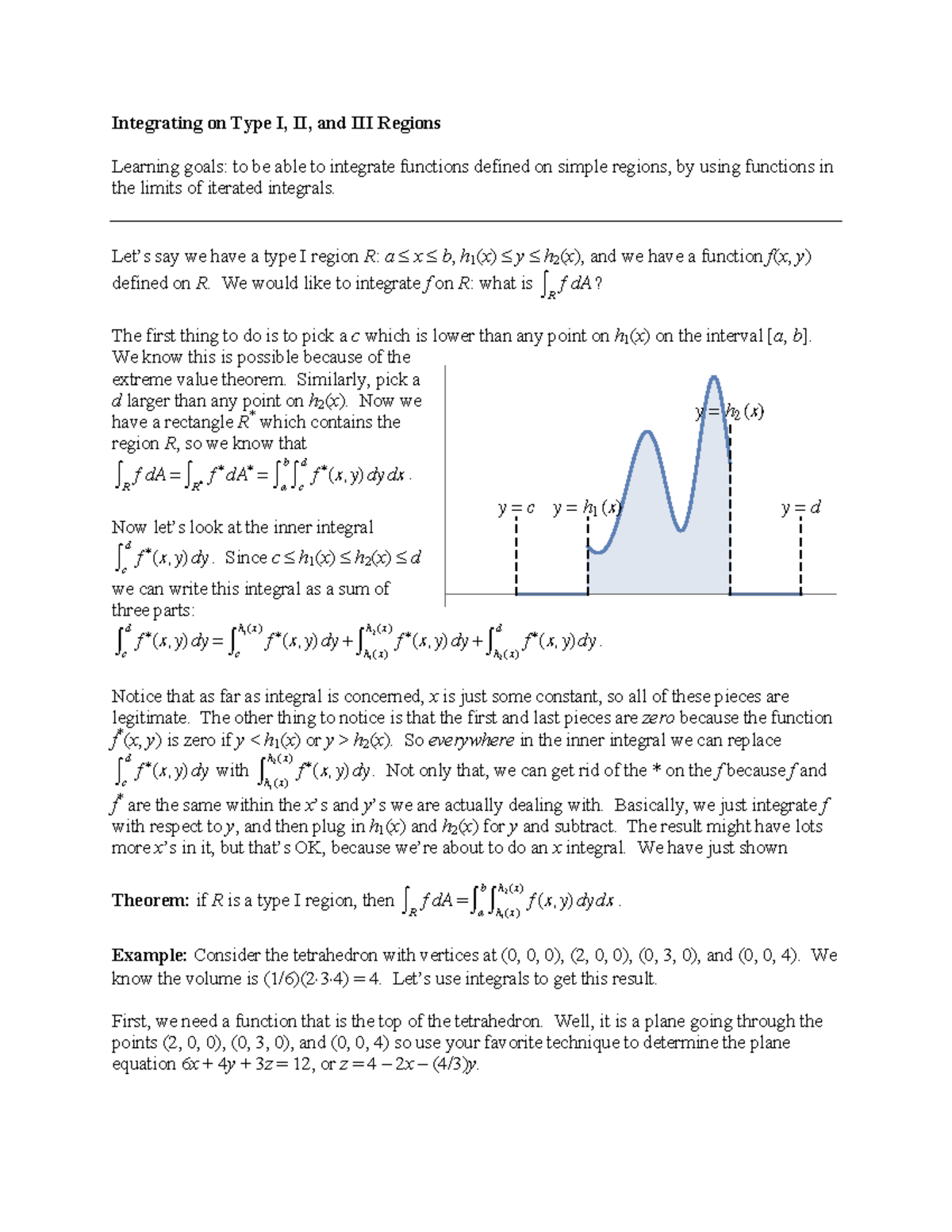 Notes 45-Integrating on Simple Regions - Integrating on Type I, II, and ...