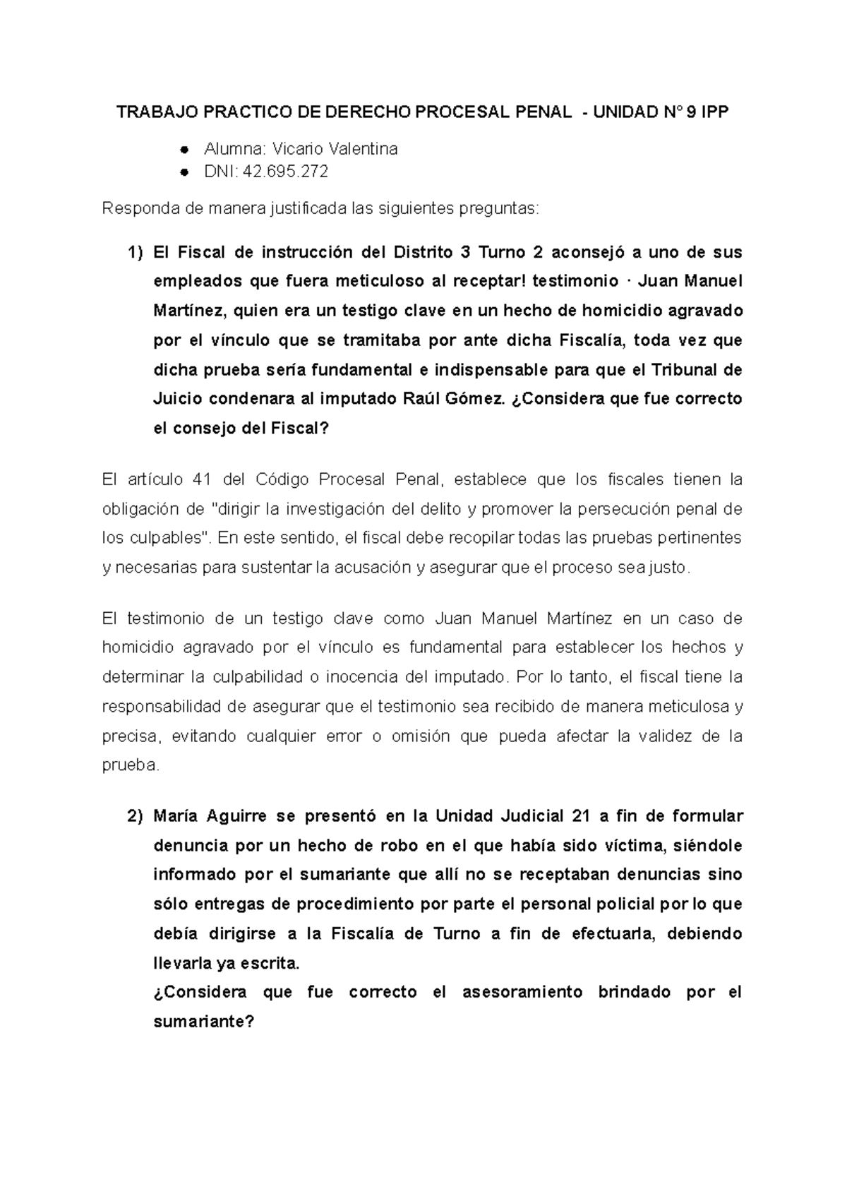 Trabajo Practico - Unidad 9 IPP - TRABAJO PRACTICO DE DERECHO PROCESAL ...