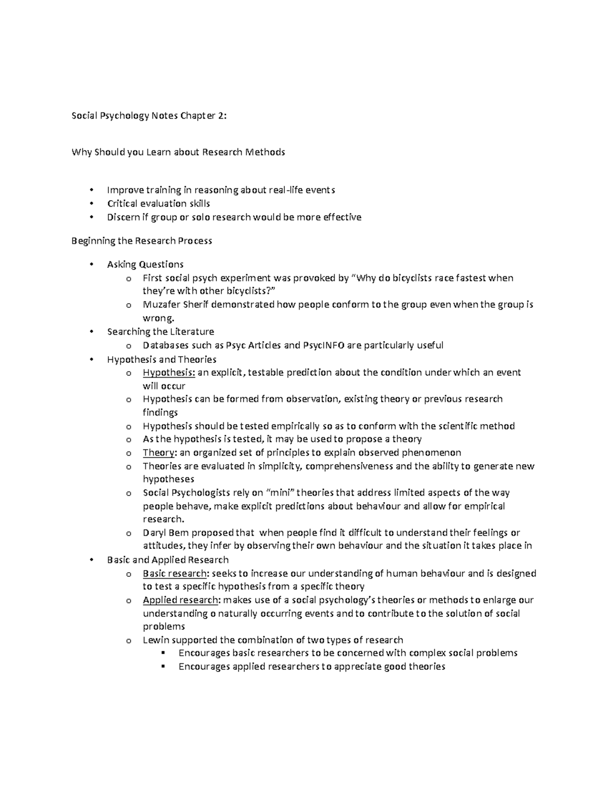 Chapter 2 Notes - Social Psychology Notes Chapter 2: Why Should you ...