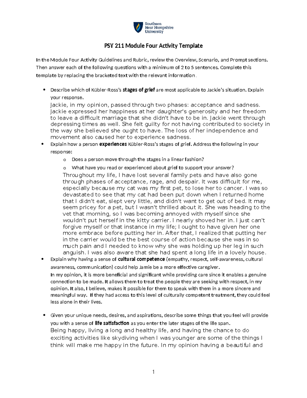 PSY 211 Module Four Activity Template week 4 - PSY 211 Module Four ...