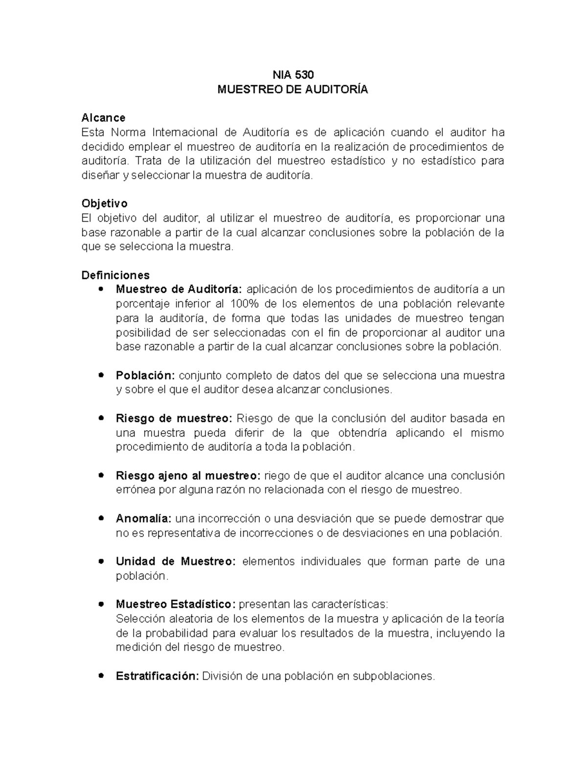 NIA 530 muestreo de Auditoría - NIA 530 MUESTREO DE AUDITORÍA Alcance Esta Norma Internacional ...