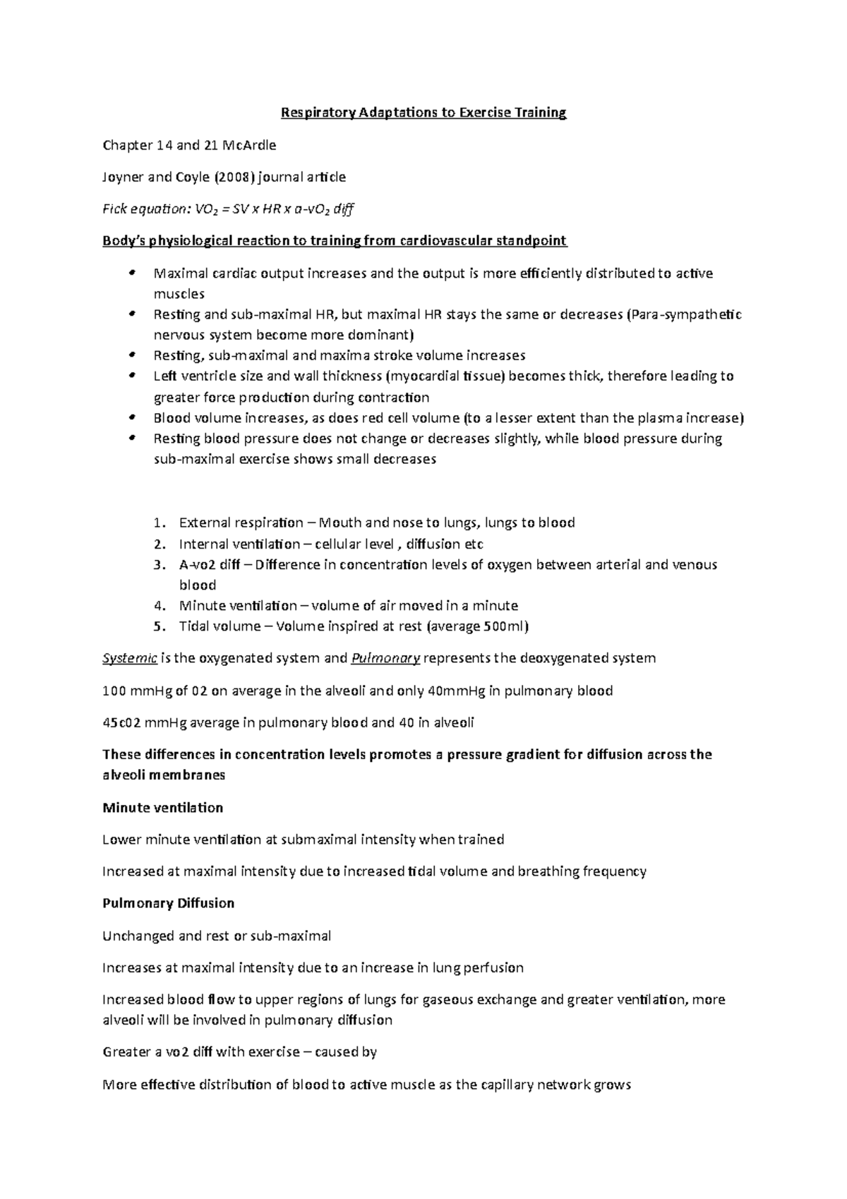 Respiratory Adaptations to Exercise Training - External respiration ...