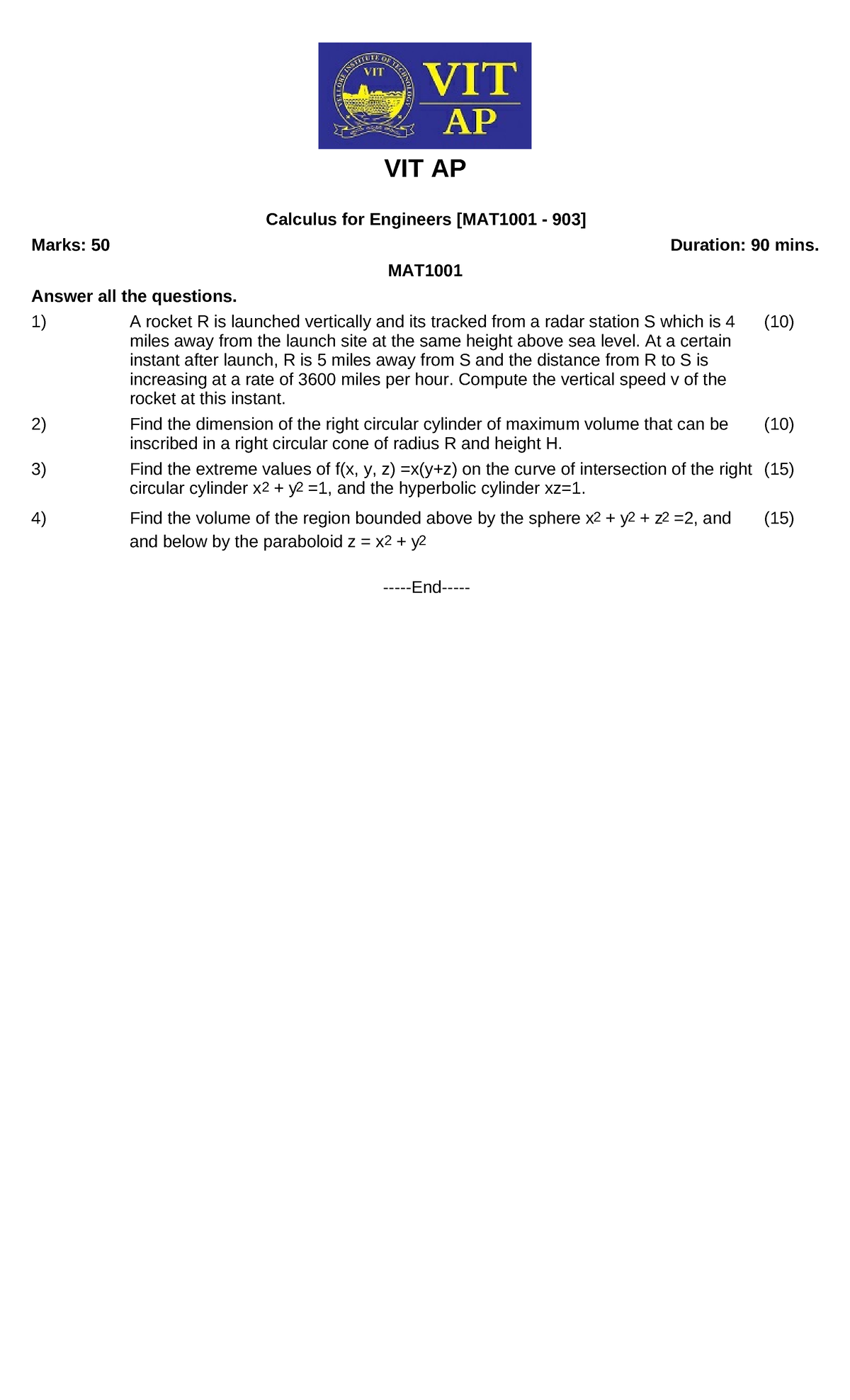 Sample/practice - 1) 2) 3) 4) VIT AP Calculus for Engineers [MAT1001 ...