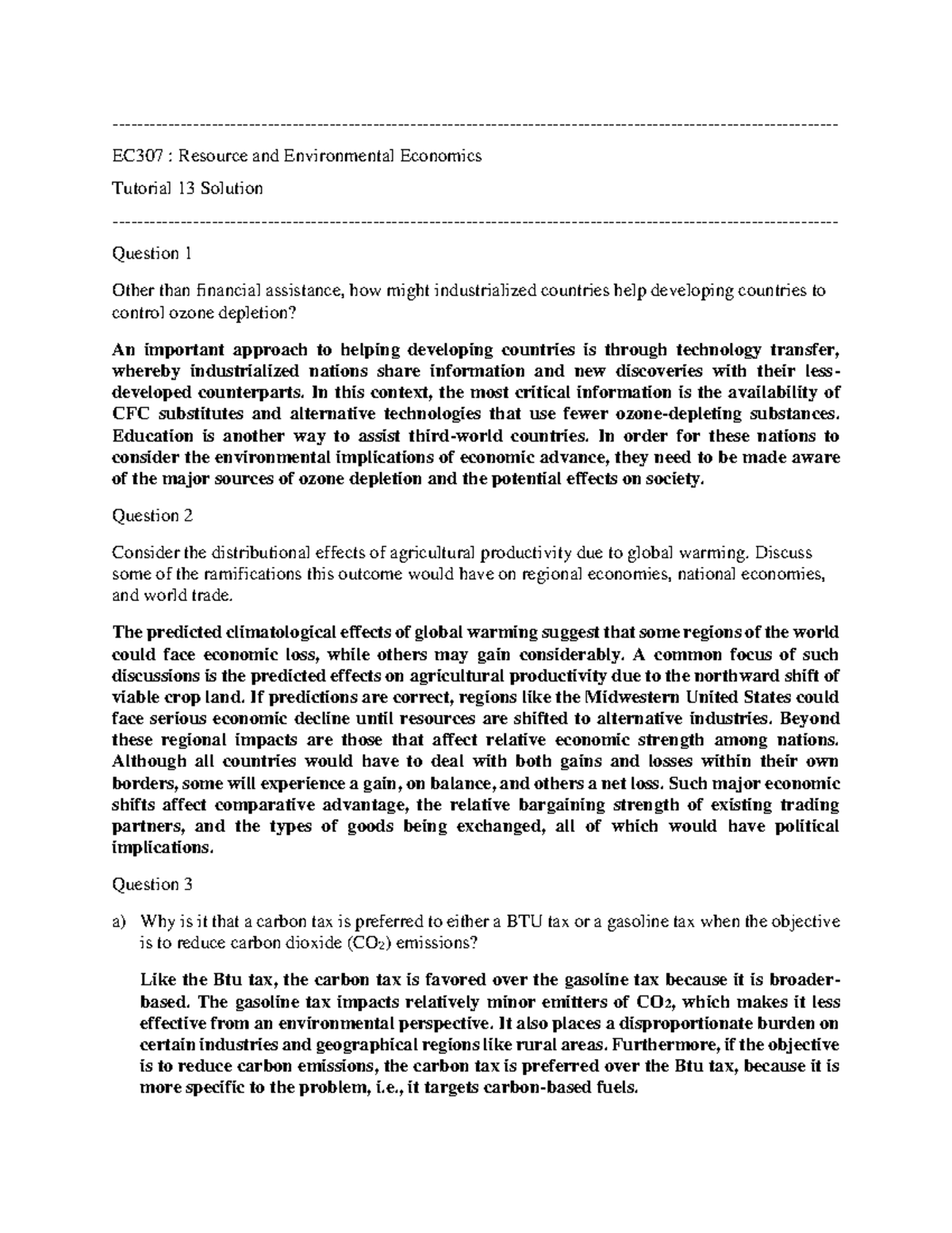 Tutorial 13 - Solution - EC307 : Resource and Environmental Economics ...