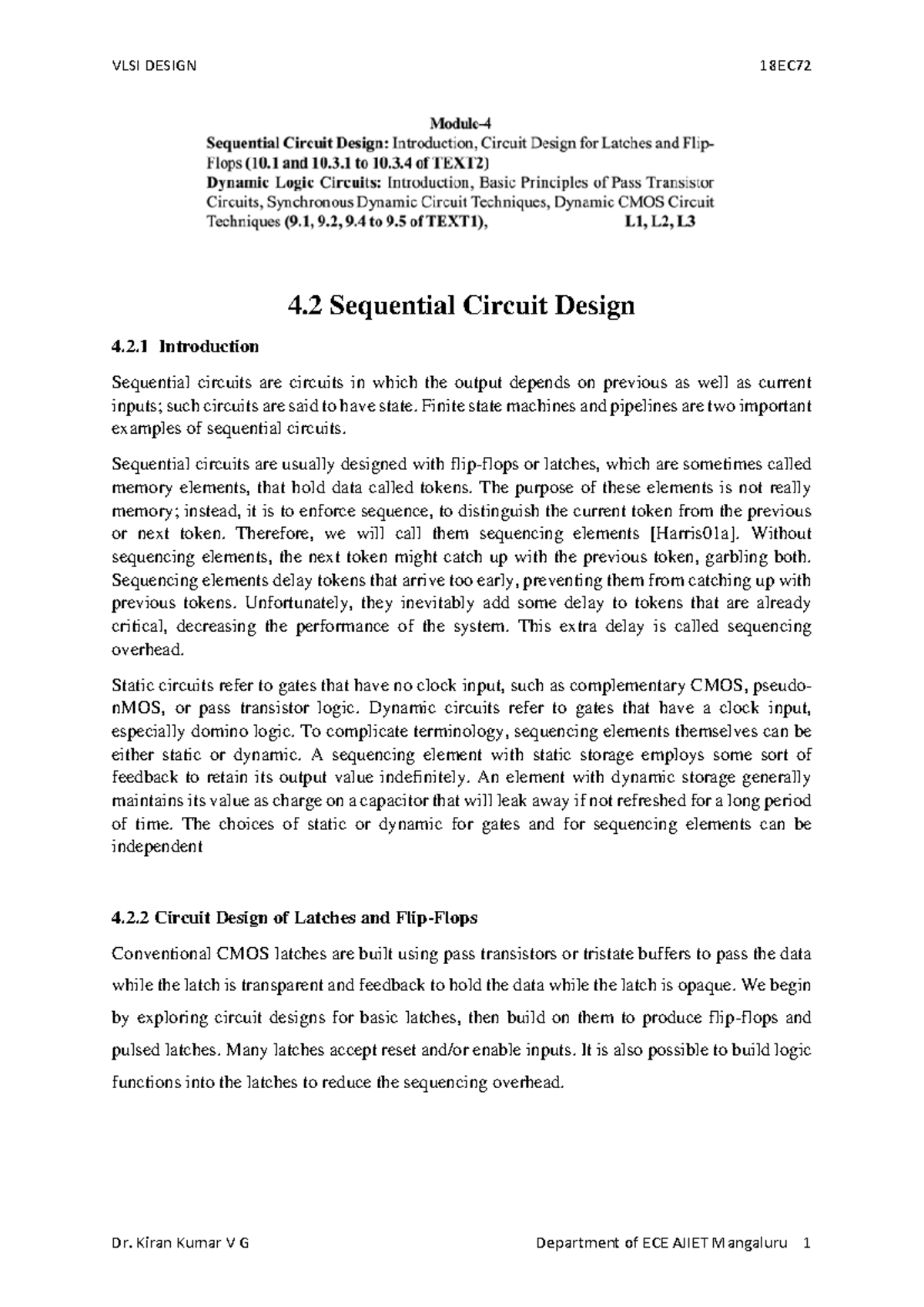 M4VLSIa - module 4 notes - 4 Sequential Circuit Design 4.2 Introduction ...