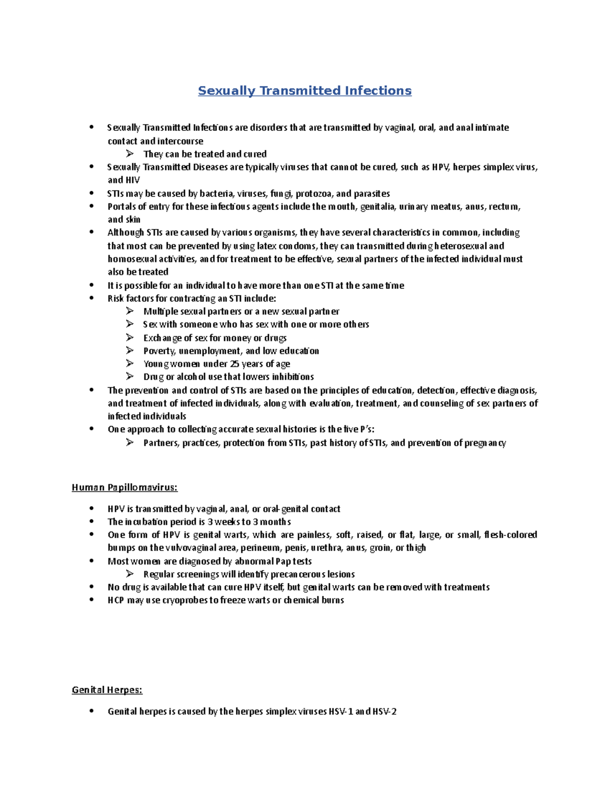 Sexually Transmitted Infections - Studocu