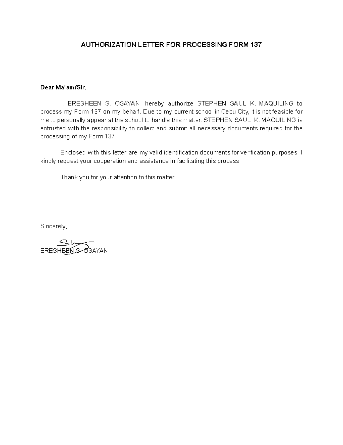 Authorization Letter - Sample - AUTHORIZATION LETTER FOR PROCESSING ...
