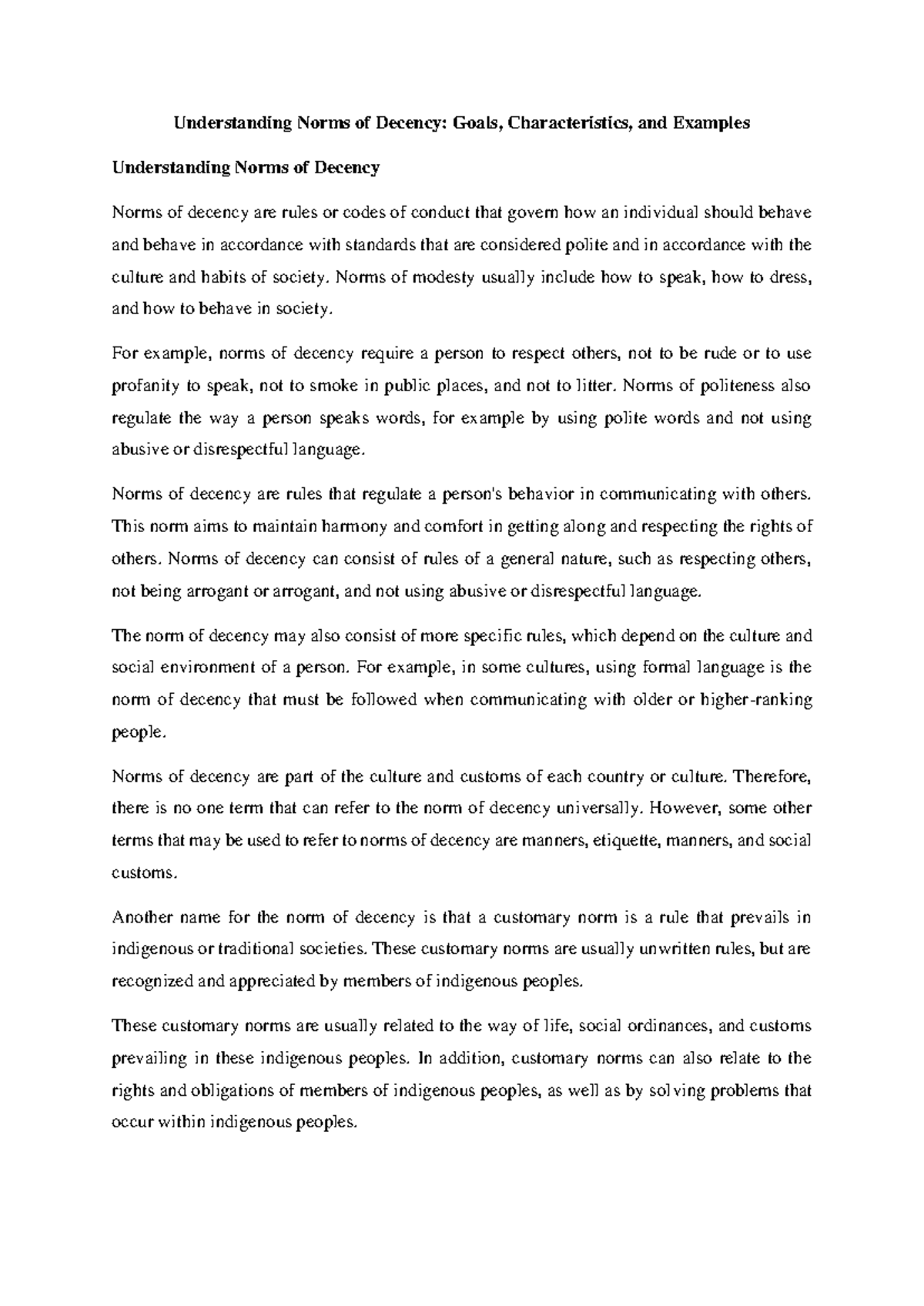 Understanding Norms of Decency - Norms of modesty usually include how ...