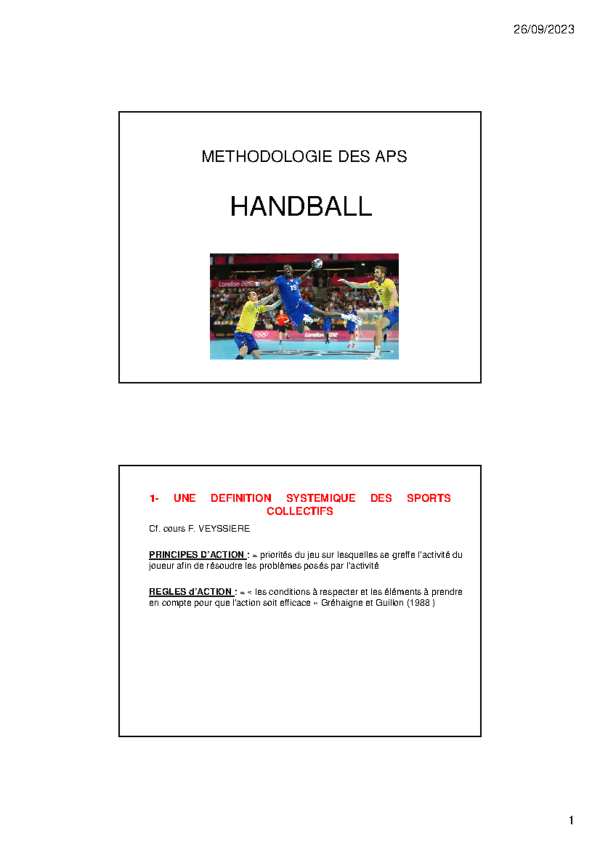 CM handdiapo - Diapo Hand - HANDBALL METHODOLOGIE DES APS 1- UNE ...