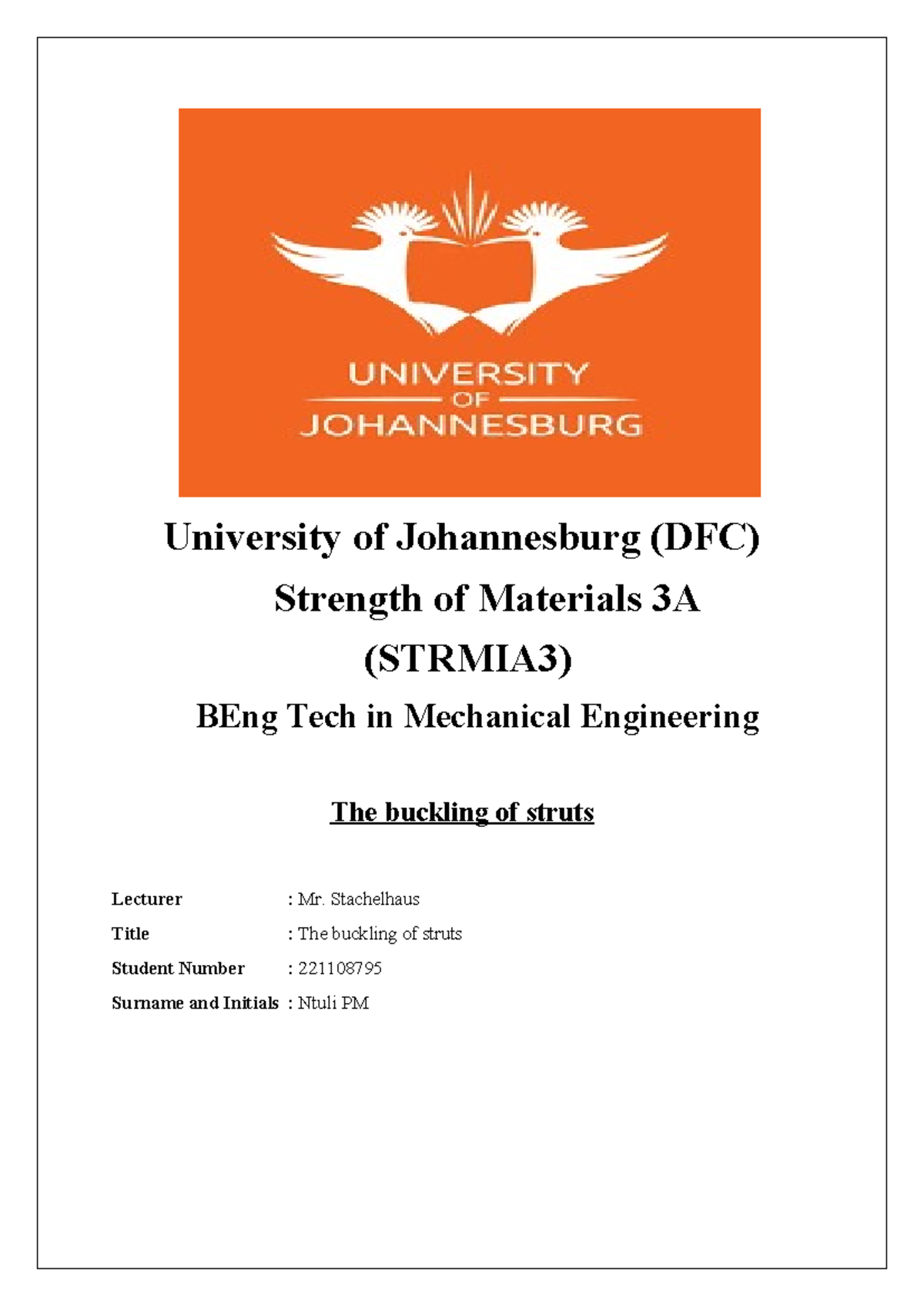 Ntuli PM 221108795 The buckling of struts - University of Johannesburg ...