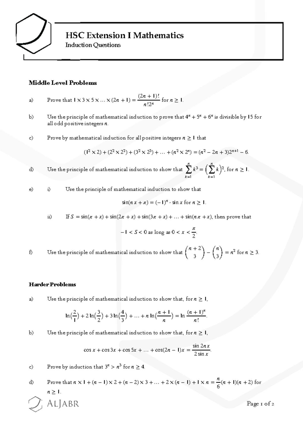 Induction Problems - erbdfqerabferadfverbdf - HSC Extension I ...