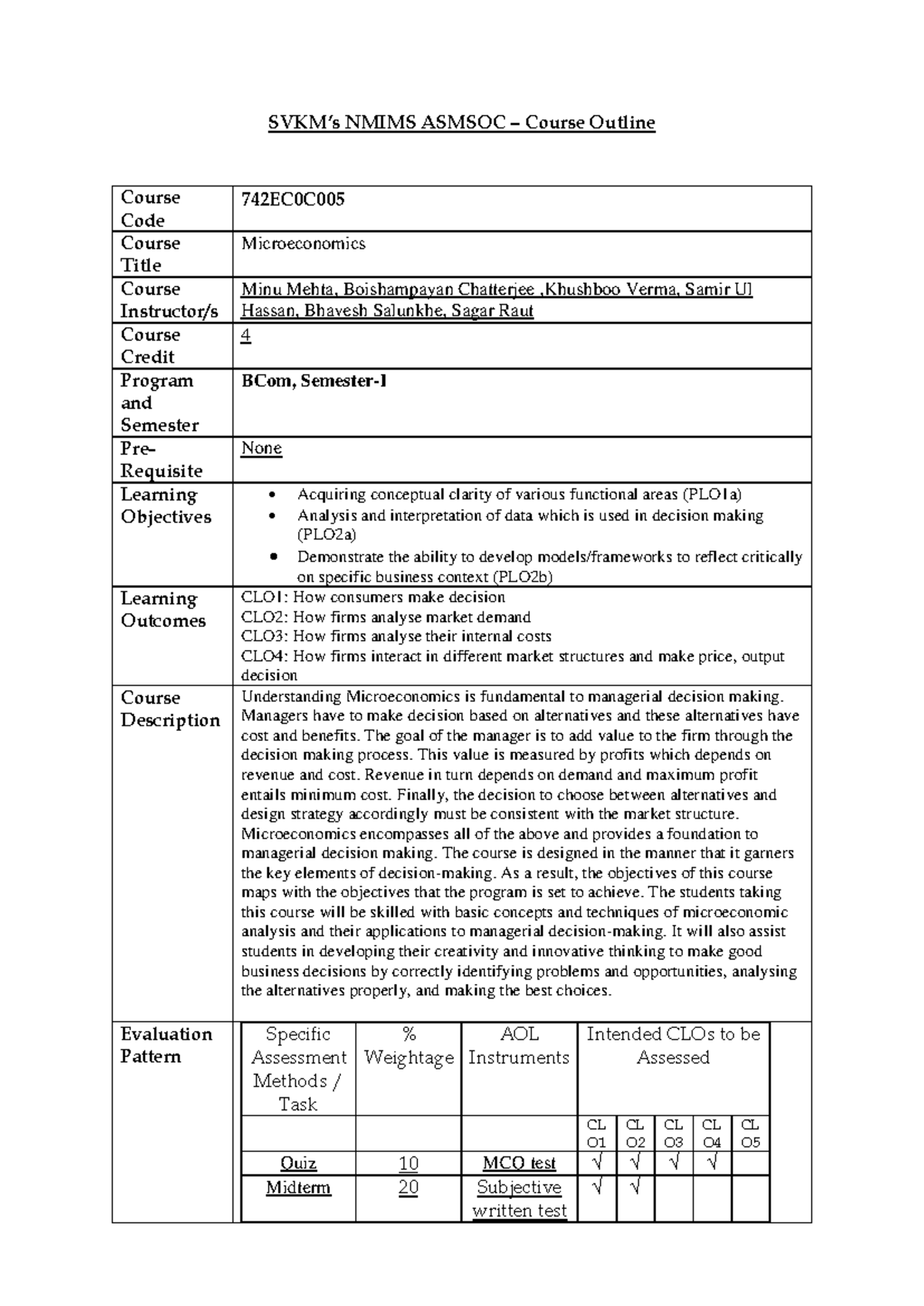 BCom Microeconomics course outline 23-24 - SVKM’s NMIMS ASMSOC – Course ...