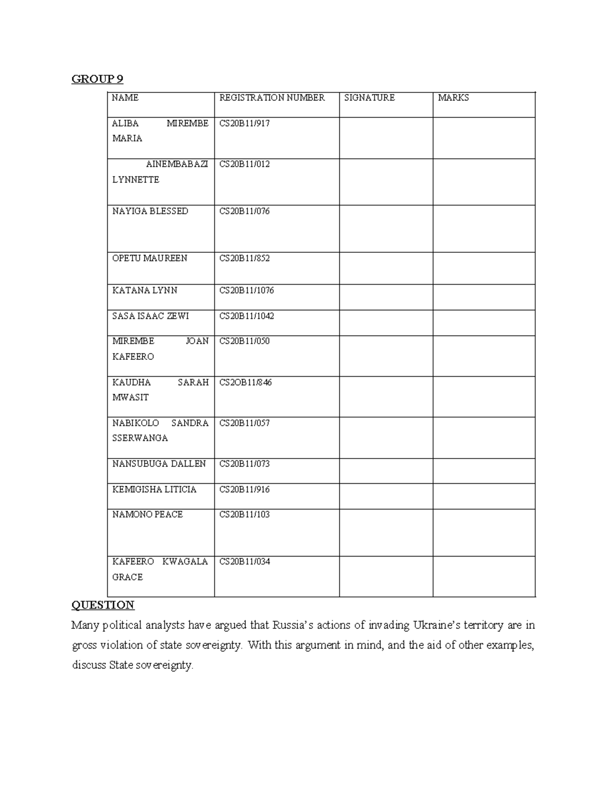 International Law - notes - GROUP 9 NAME REGISTRATION NUMBER SIGNATURE ...