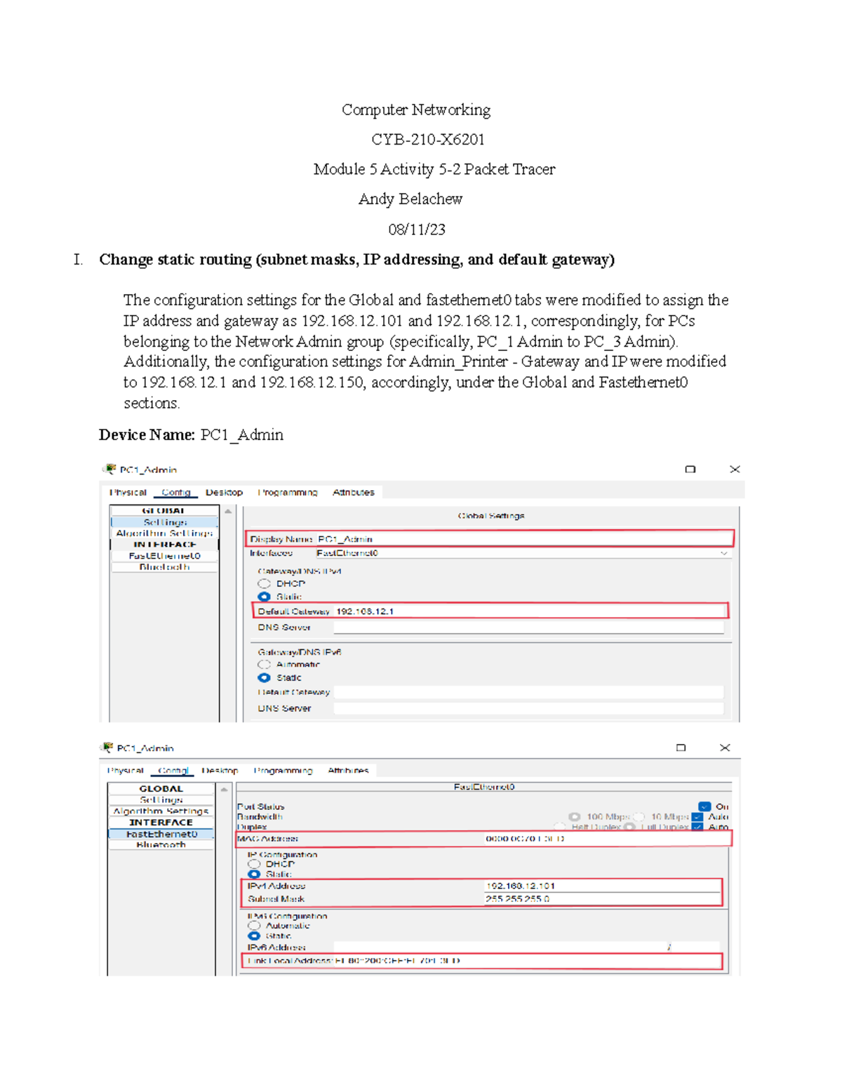 CYB-210 Module 5 Activity 5-2 Packe Andy Belachew - Computer Networking CYB-210-X Module 5 ...