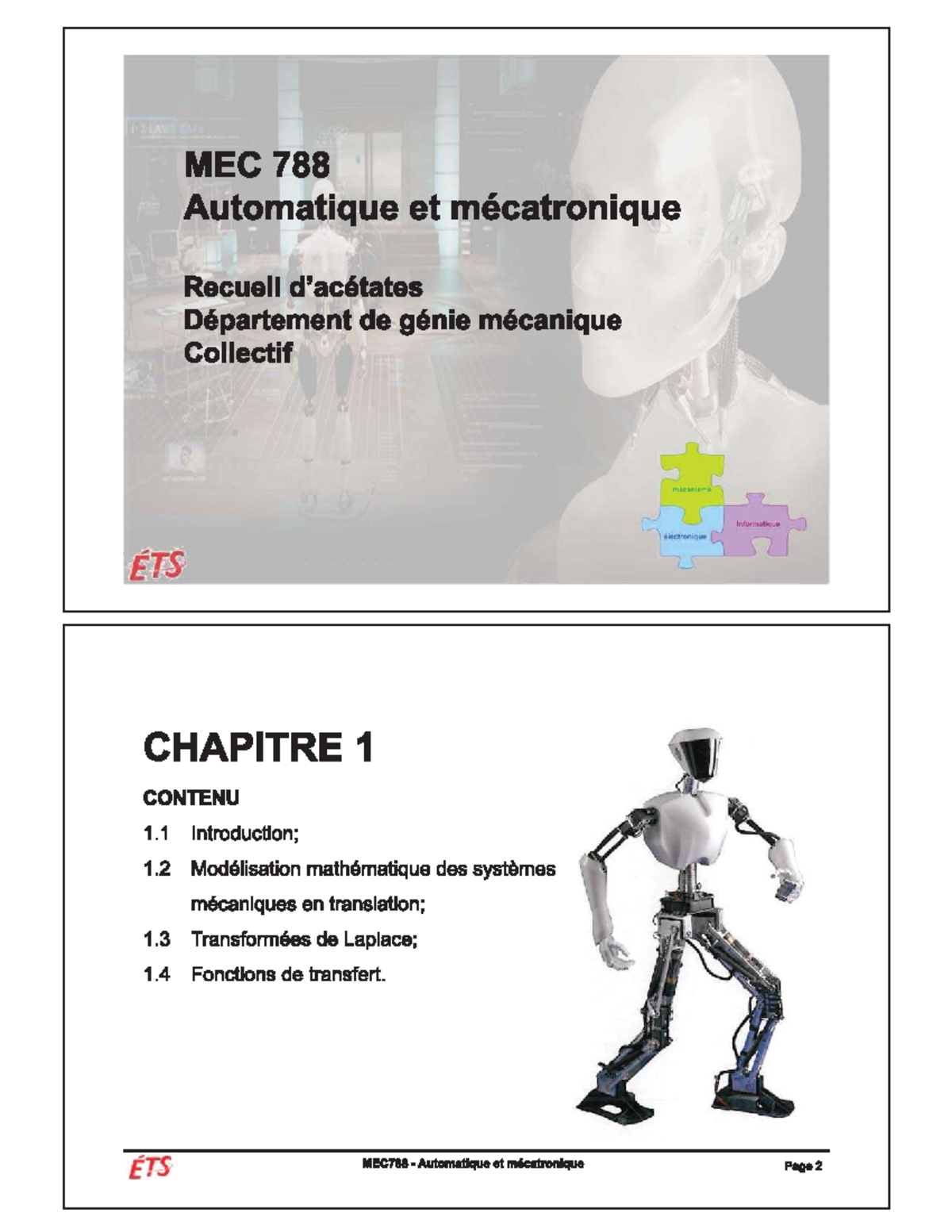 Cours 01 - MEC 788 Automatique et mécatronique Recueil Département de ...