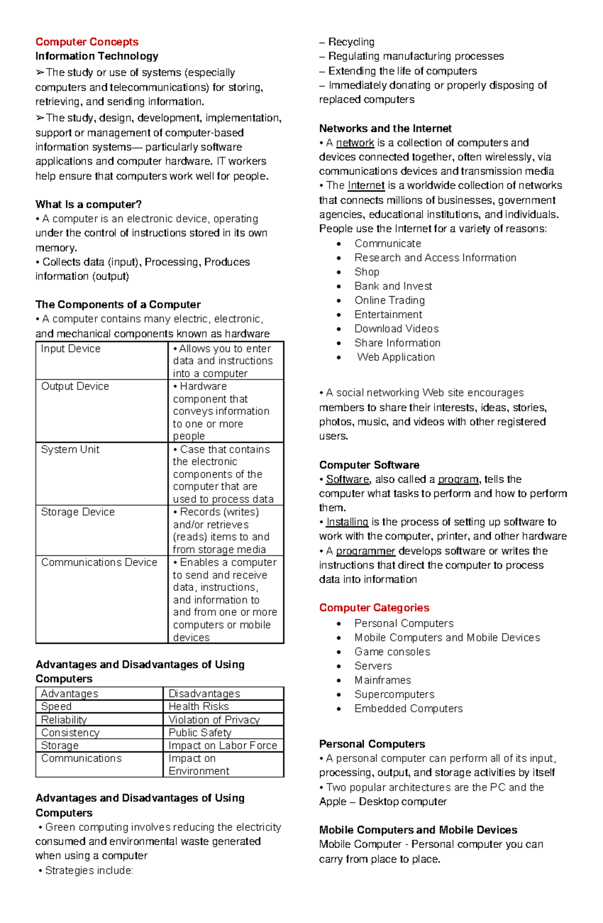 IT midterm reviewer - Computer Concepts Information Technology The ...
