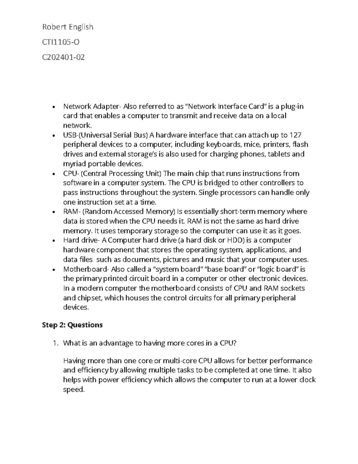 English Robert Activity 1 - Robert English CTI1 105 - O C202401- 02 Network Adapter- Also ...