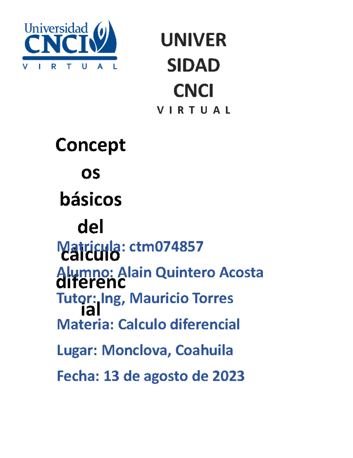 Calculo diferencial - calulo - UNIVER SIDAD CNCI V I R T U A L Concept ...