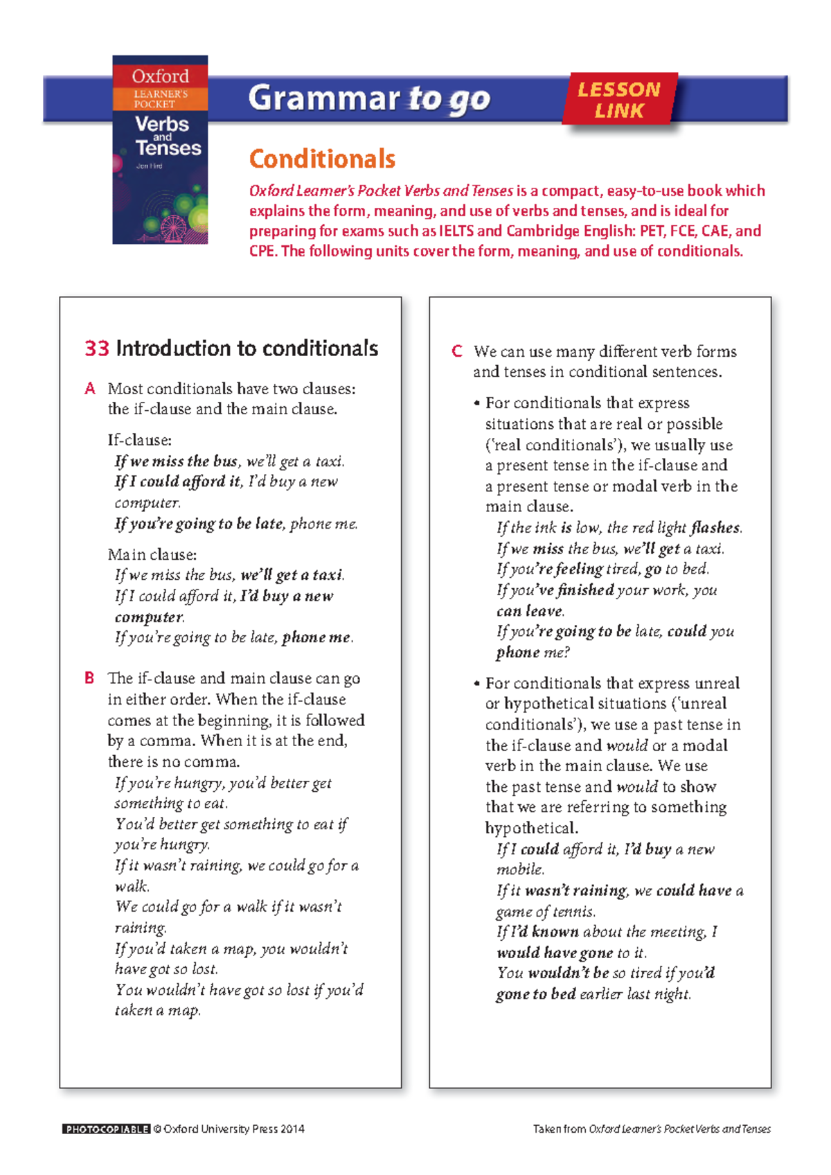 Conditionalsintermediate - PHOTOCOPIABLE © Oxford University Press 2014 ...