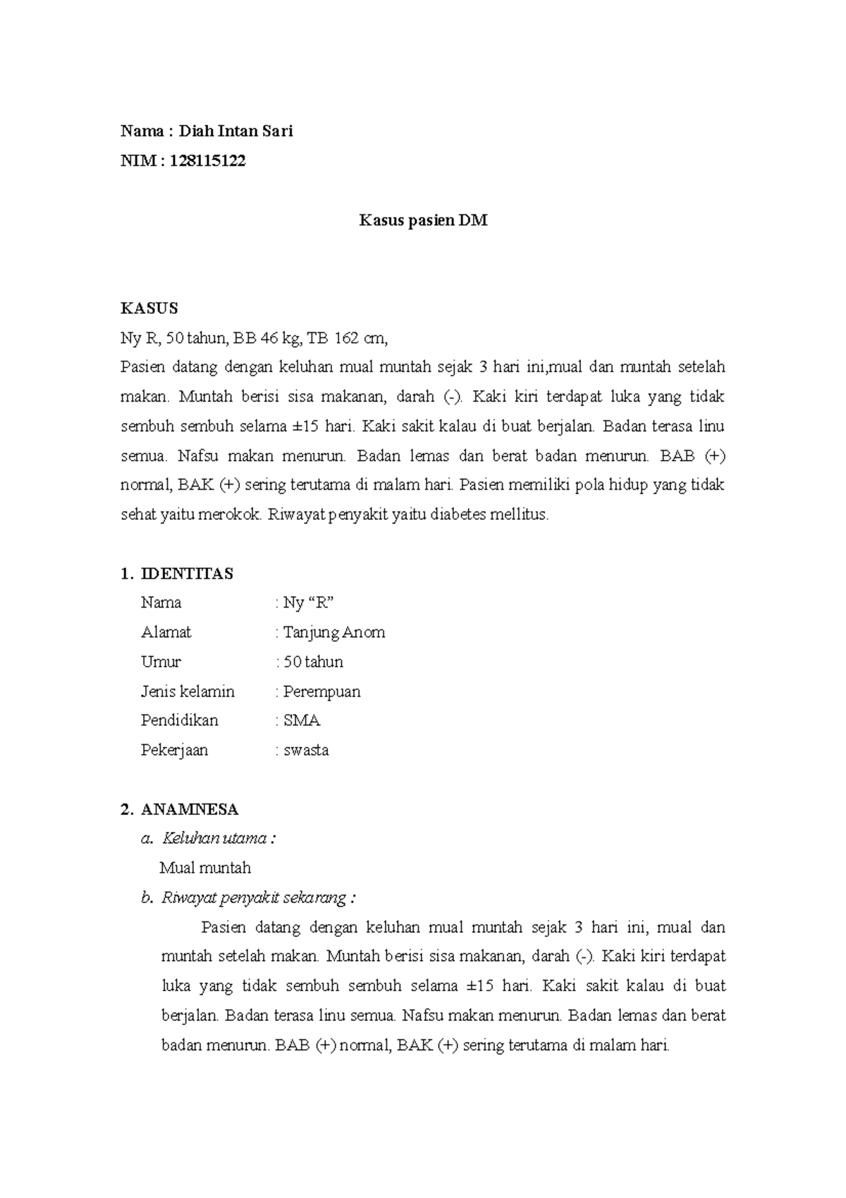 DM - examples of disease case studies in complementary therapy courses ...