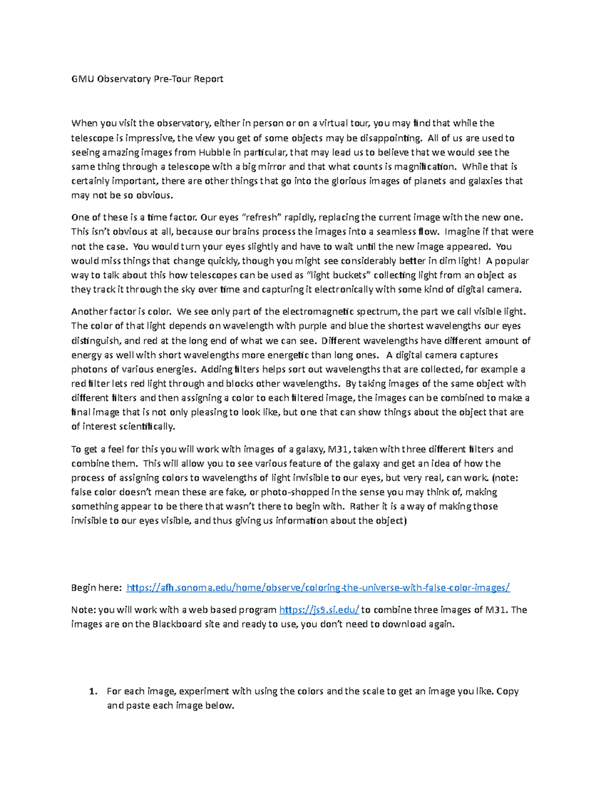 GMU Observatory working with filters report sample - GMU Observatory ...