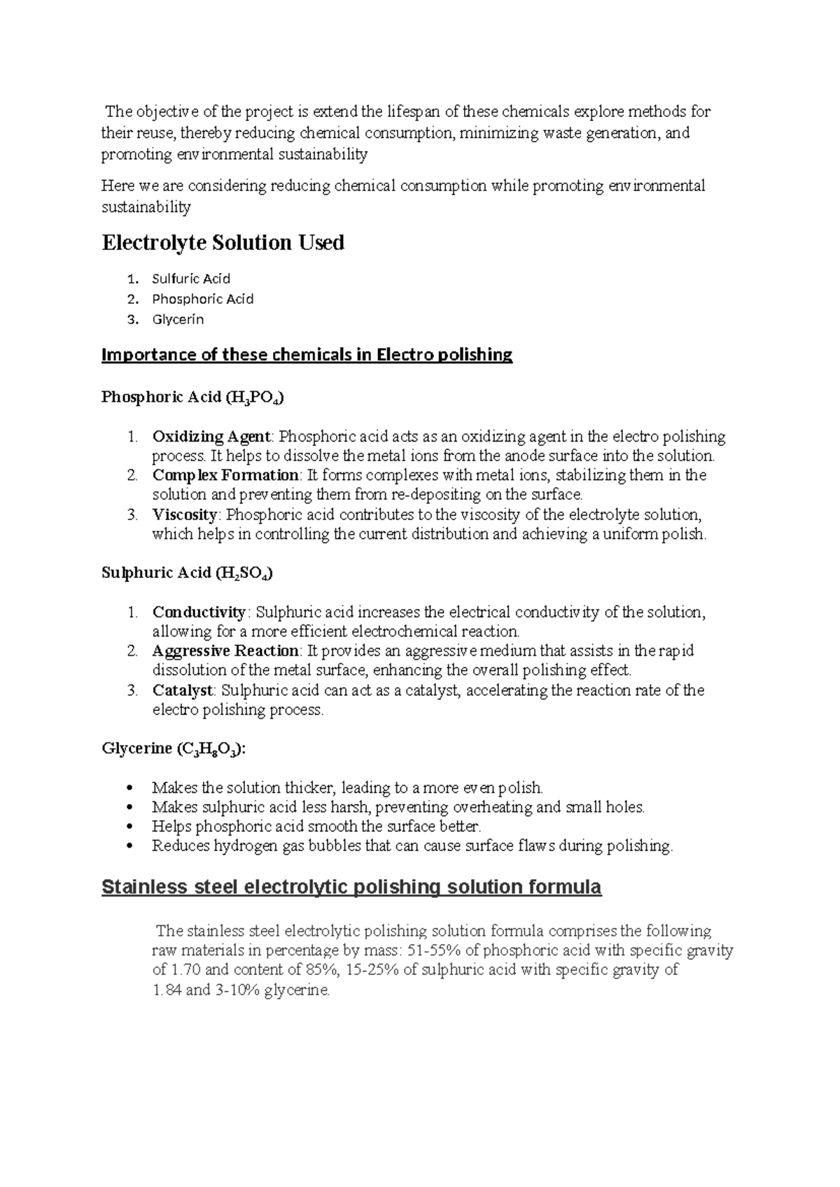 Electrolyte Solution composition - The objective of the project is ...