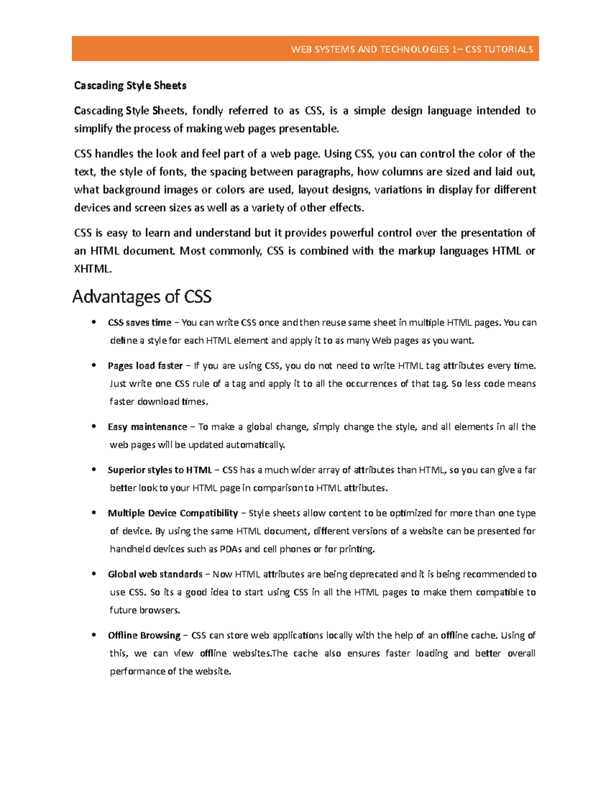Css Lecture Notes 1 Web Systems And Technologies Css Tutorials Cascading Style Sheets 0069