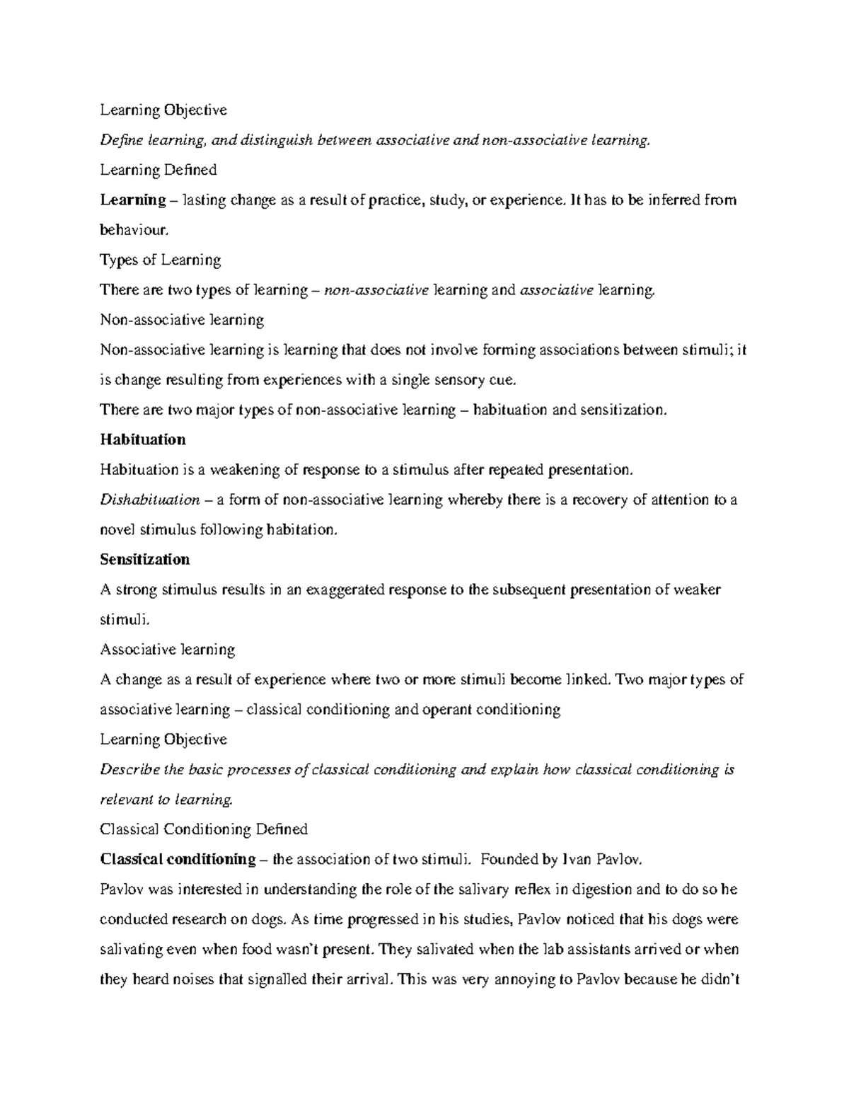 Psych 1000 - chp 7 & 8 - Learning Objective Define learning, and ...