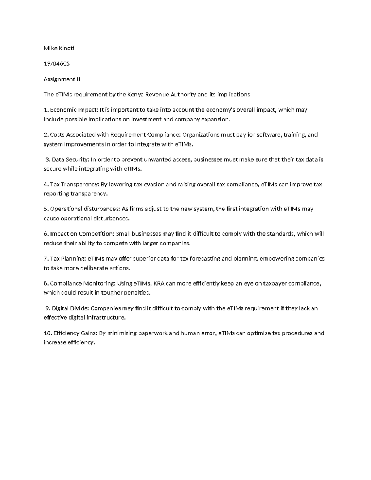 Mike Kinoti-WPS Officetax assignment 2 - Mike Kinoti 19/ Assignment II ...