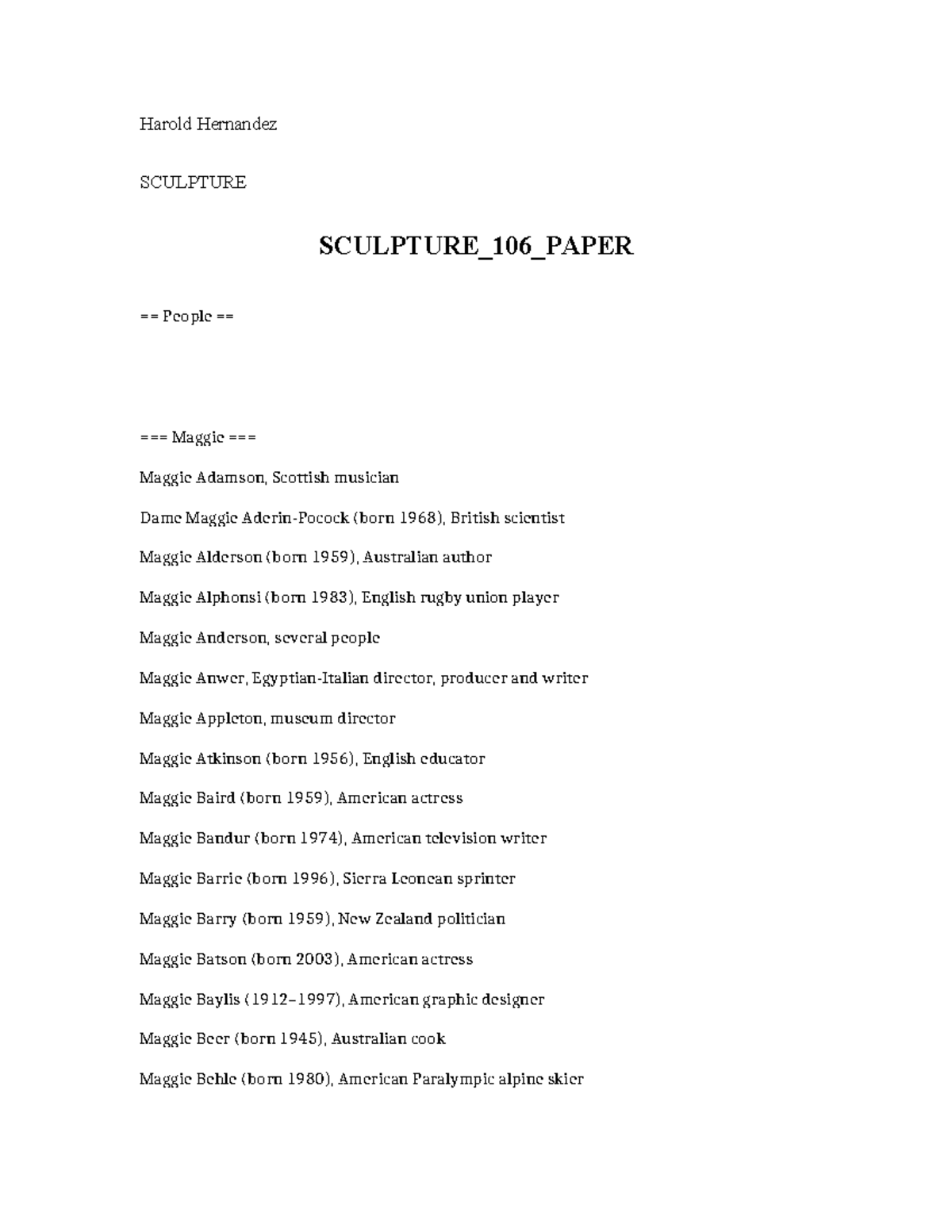 Sculpture 106 Paper - Notes - Harold Hernandez SCULPTURE SCULPTURE_106 ...