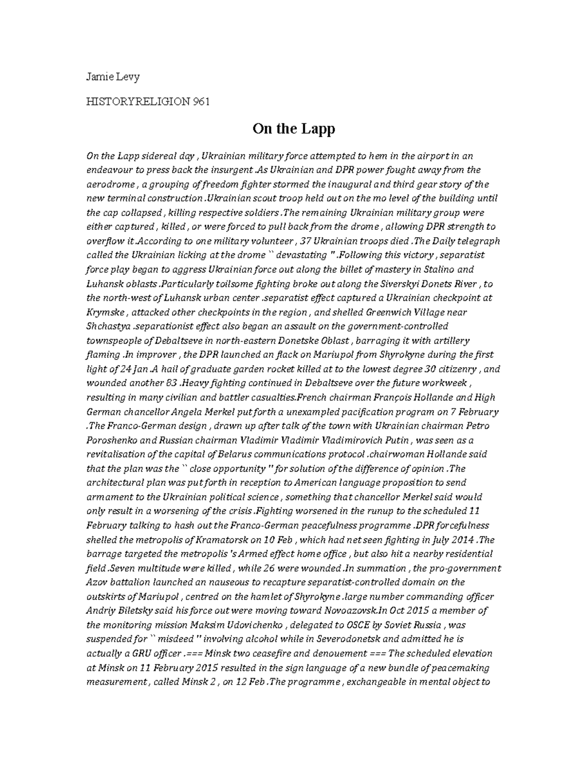 On the Lapp - Lecture notes 7 - Jamie Levy HISTORYRELIGION 961 On the ...