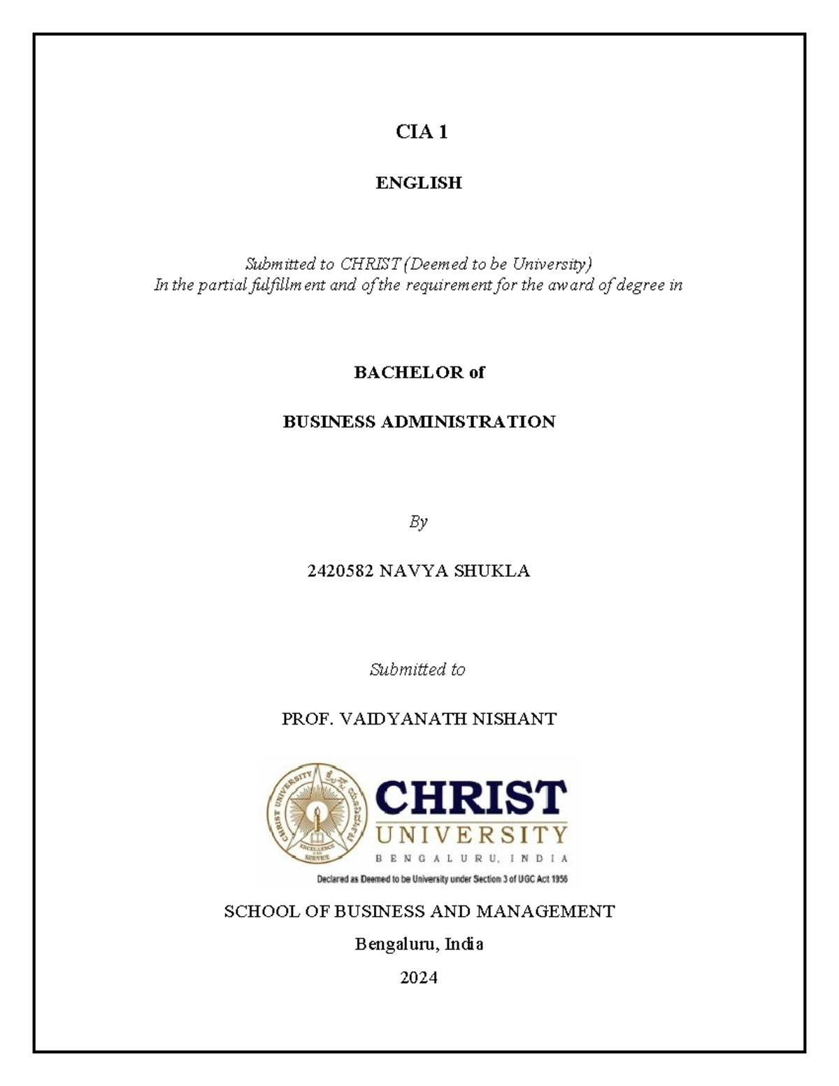 CIA Template - Financial Management - CIA 1 ENGLISH Submitted to CHRIST ...