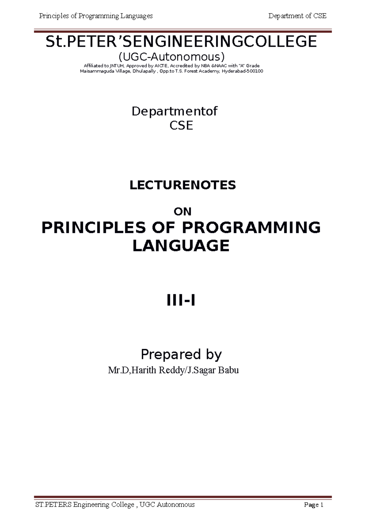 PPL UNIT 5 Notes - Ppl - St’SENGINEERINGCOLLEGE (UGC-Autonomous ...