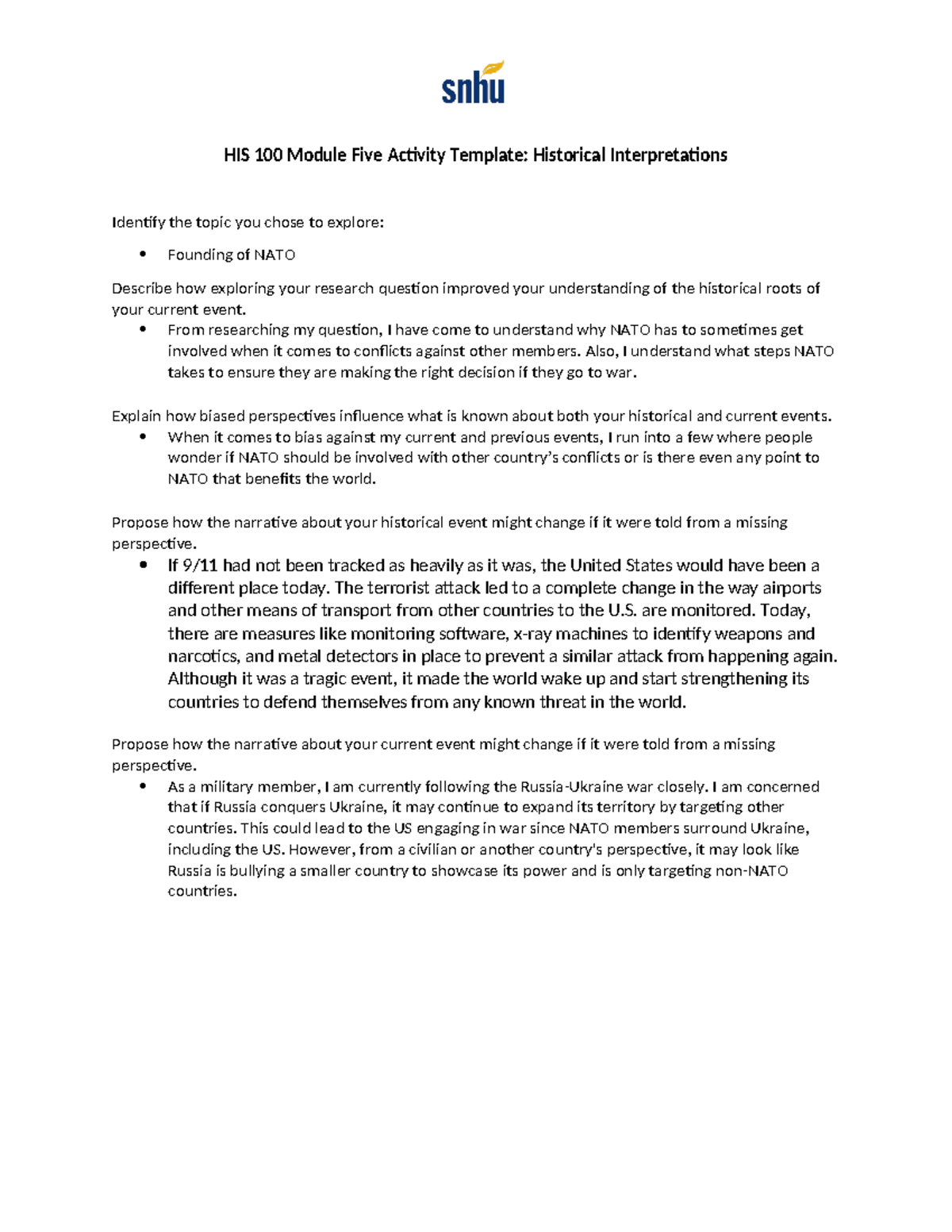 HIS 100 Module 5 - HIS 100 Module Five Activity Template: Historical ...