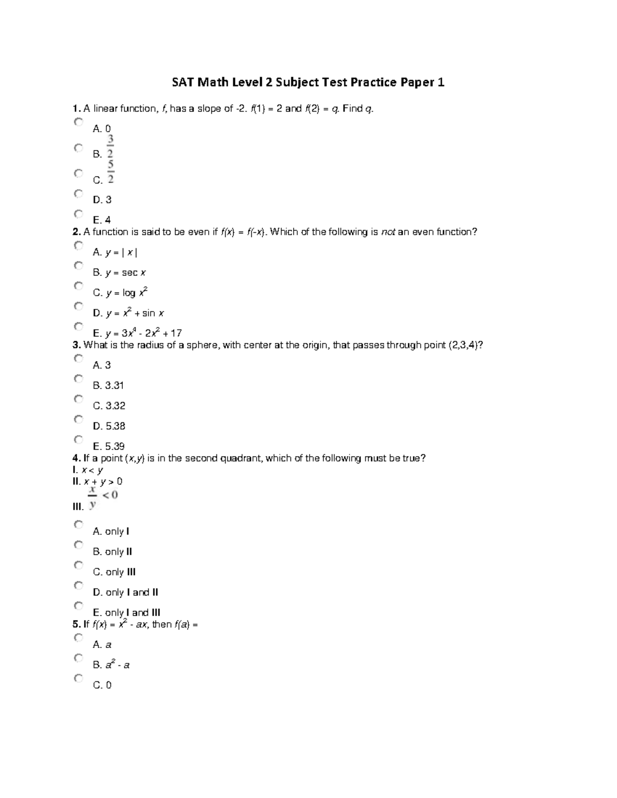 1604113835 SAT Math Level 2 Subject Test Practice Paper 1 - SAT Math ...