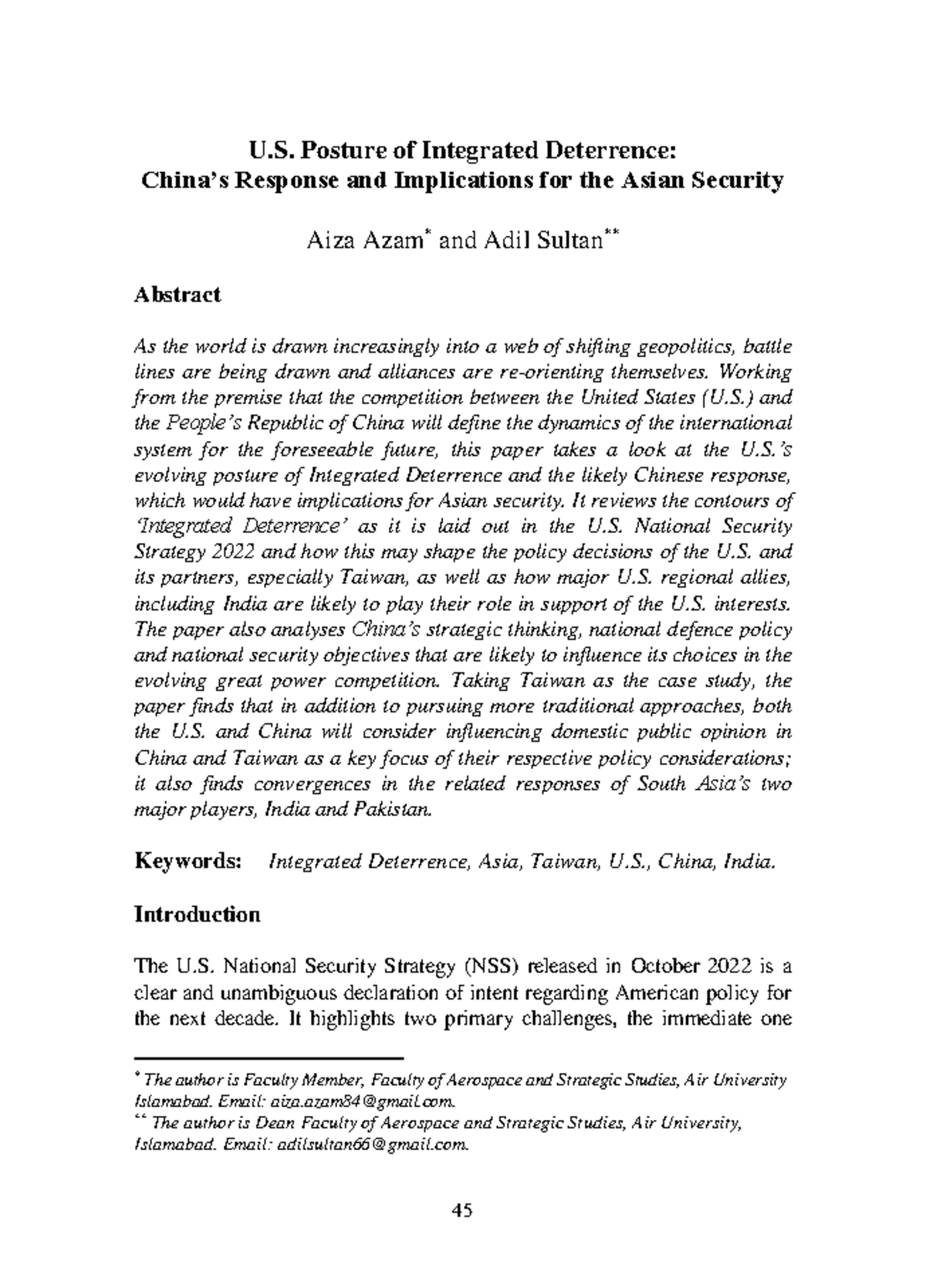 Aiza Azam and Adil Sultan SS No 1 2023 - U. Posture of Integrated ...