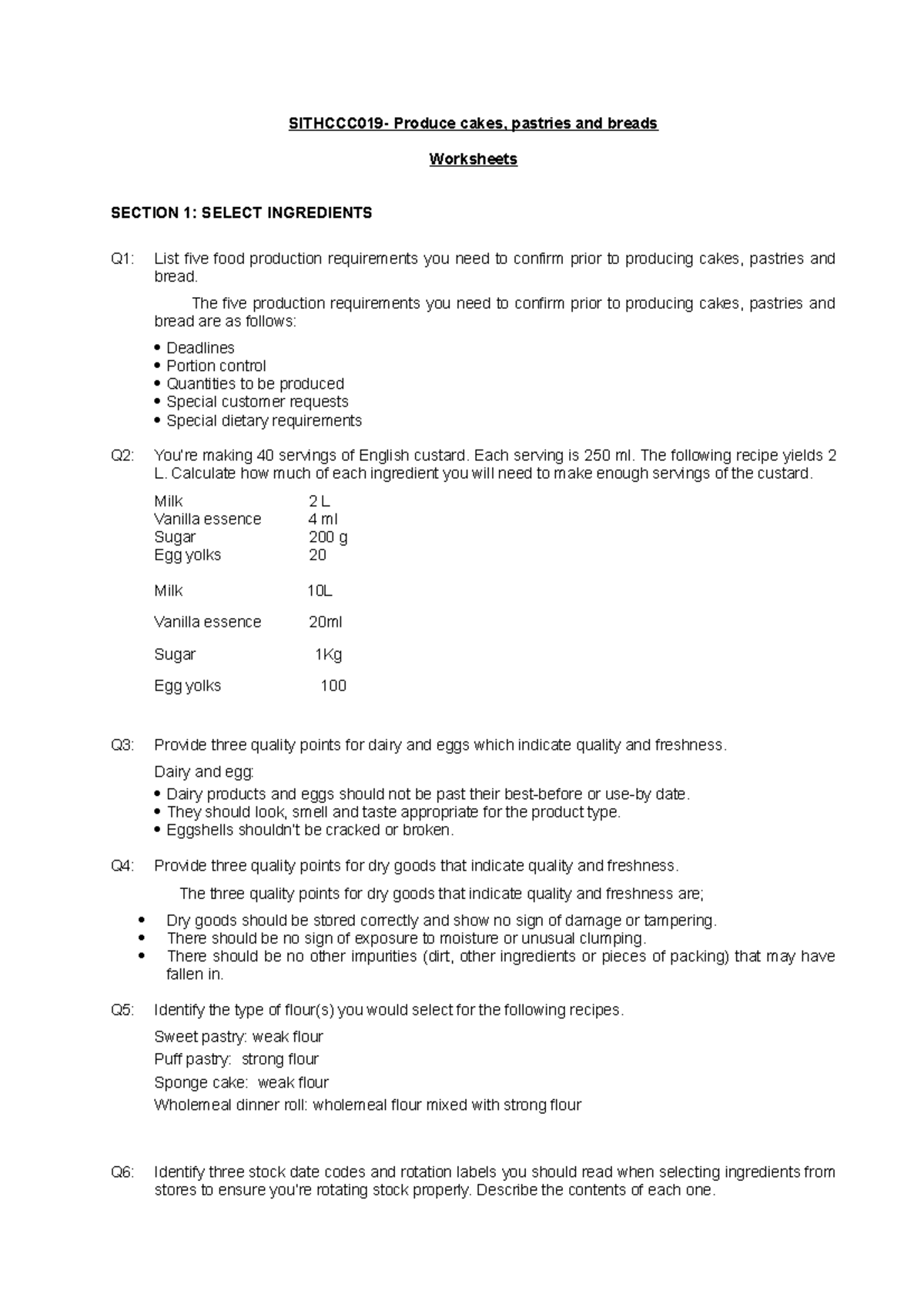 Sithccc 019 Worksheets - SITHCCC019- Produce cakes, pastries and breads ...
