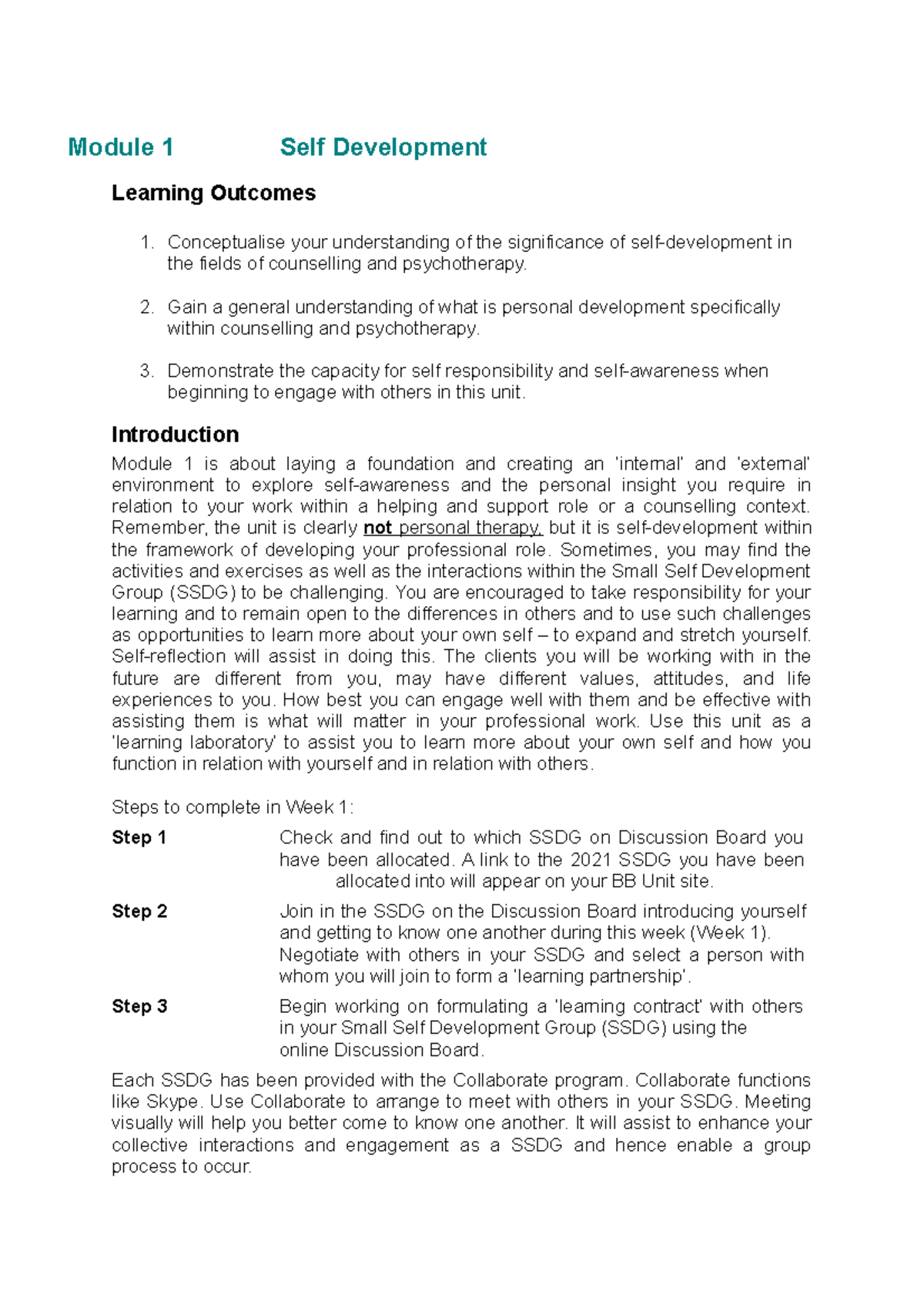COU3102 Self Development 2 Module 1 - Module 1 Self Development ...